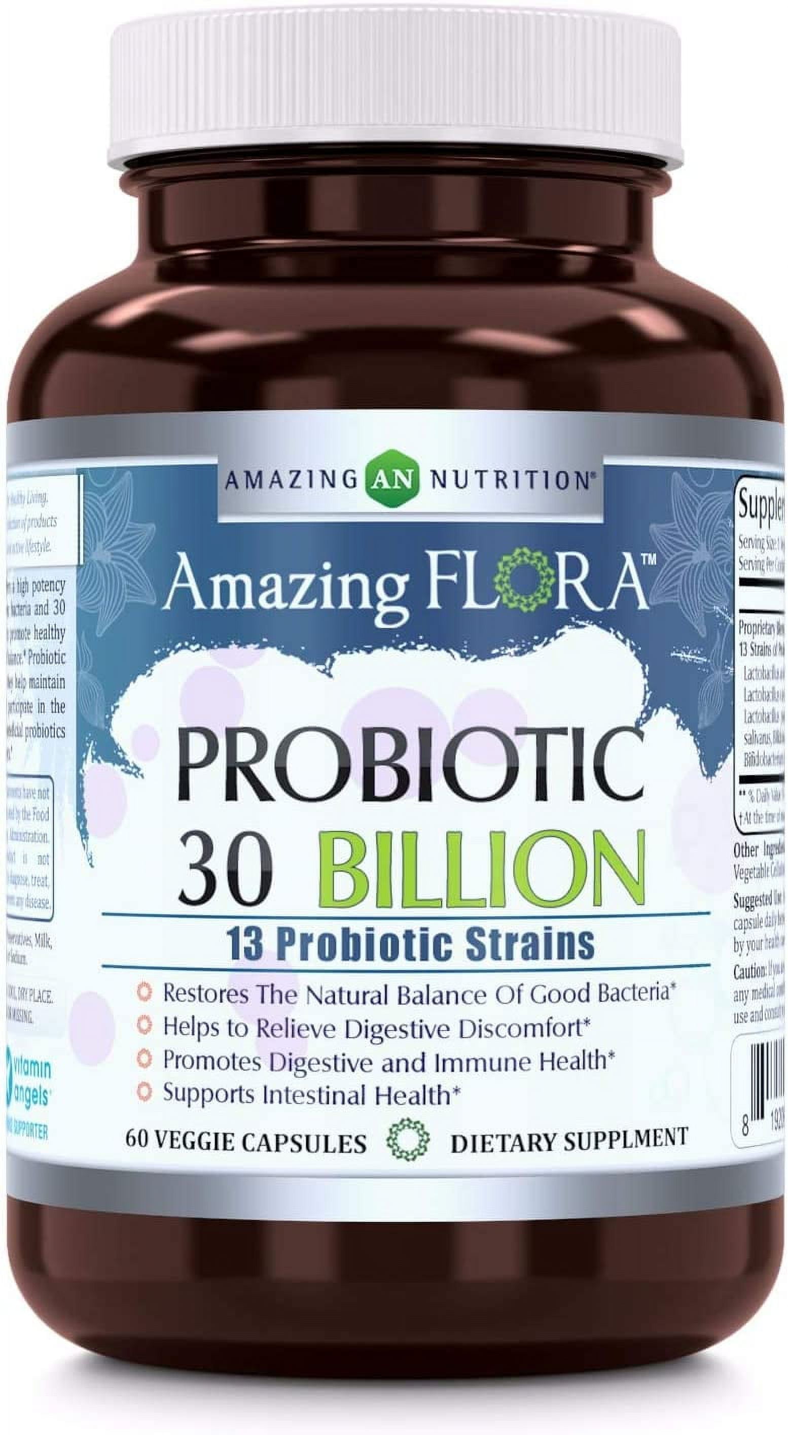 Amazing Flora Probiotic 13 Strains, 30 Billions 60 Veggie Capsules ...