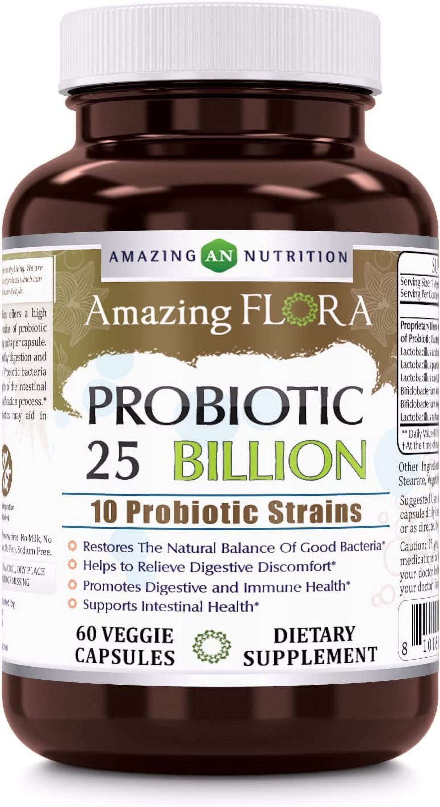 Amazing Flora Probiotic 25 Billion With 10 Best Probiotics Strains Including Acidophilus ...