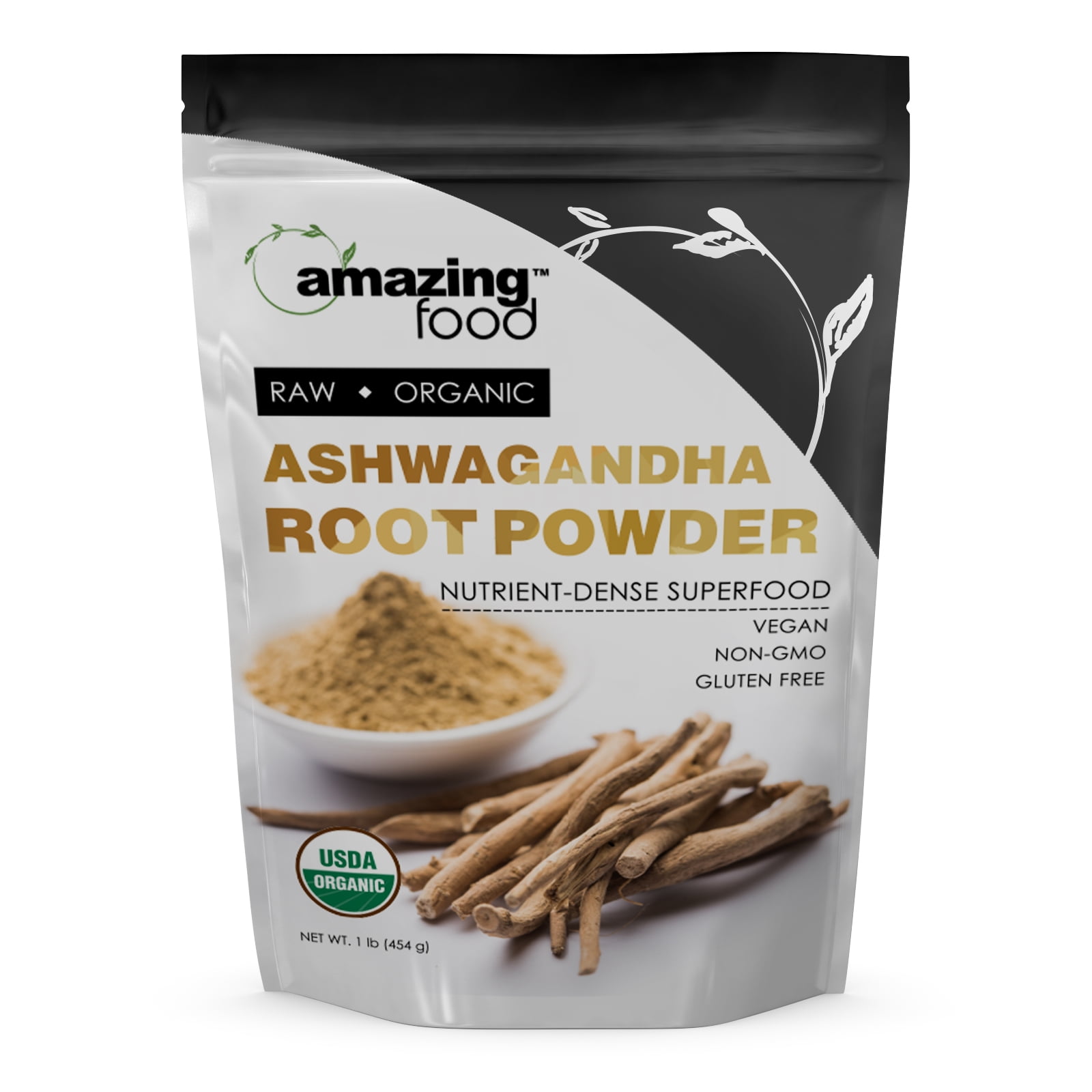 Amazing Food USDA Certified Organic Ashwagandha Root Powder 16 Oz ...