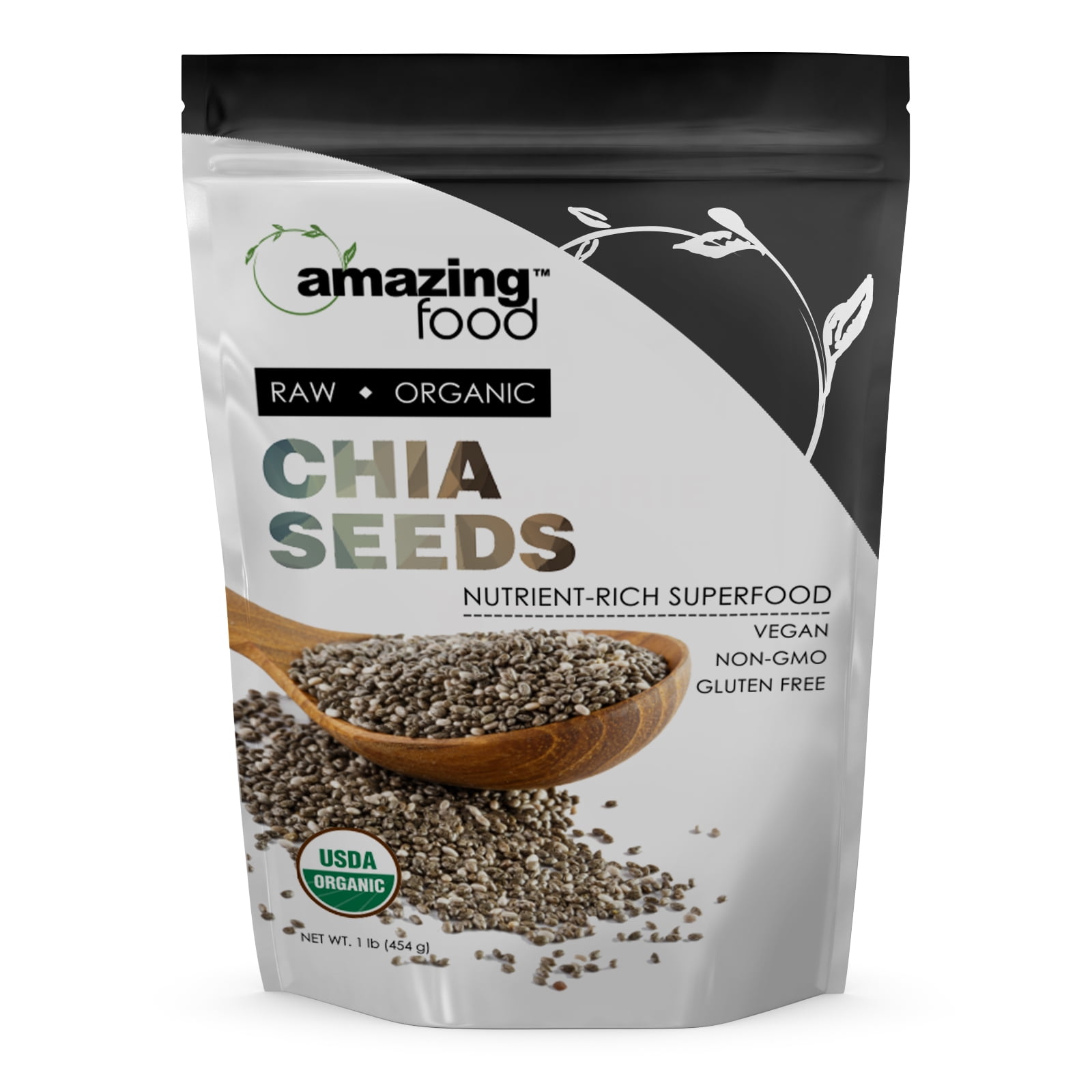 Amazing Food USDA Certified Organic Chia Seeds 16 Oz | 37 Servings ...