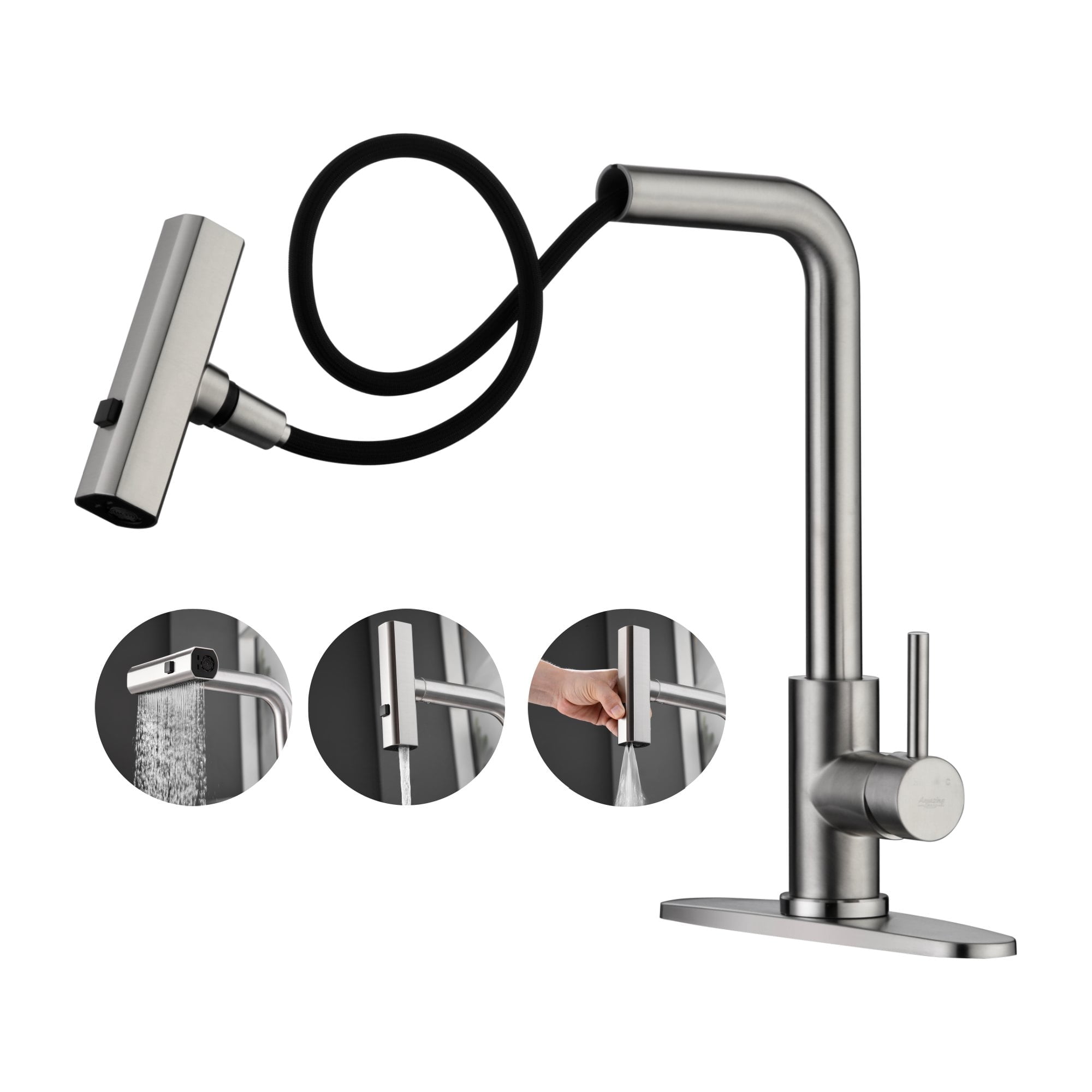 Amazing Force Kitchen Faucet with Waterfall Pull Down Sprayer, 3 Modes ...