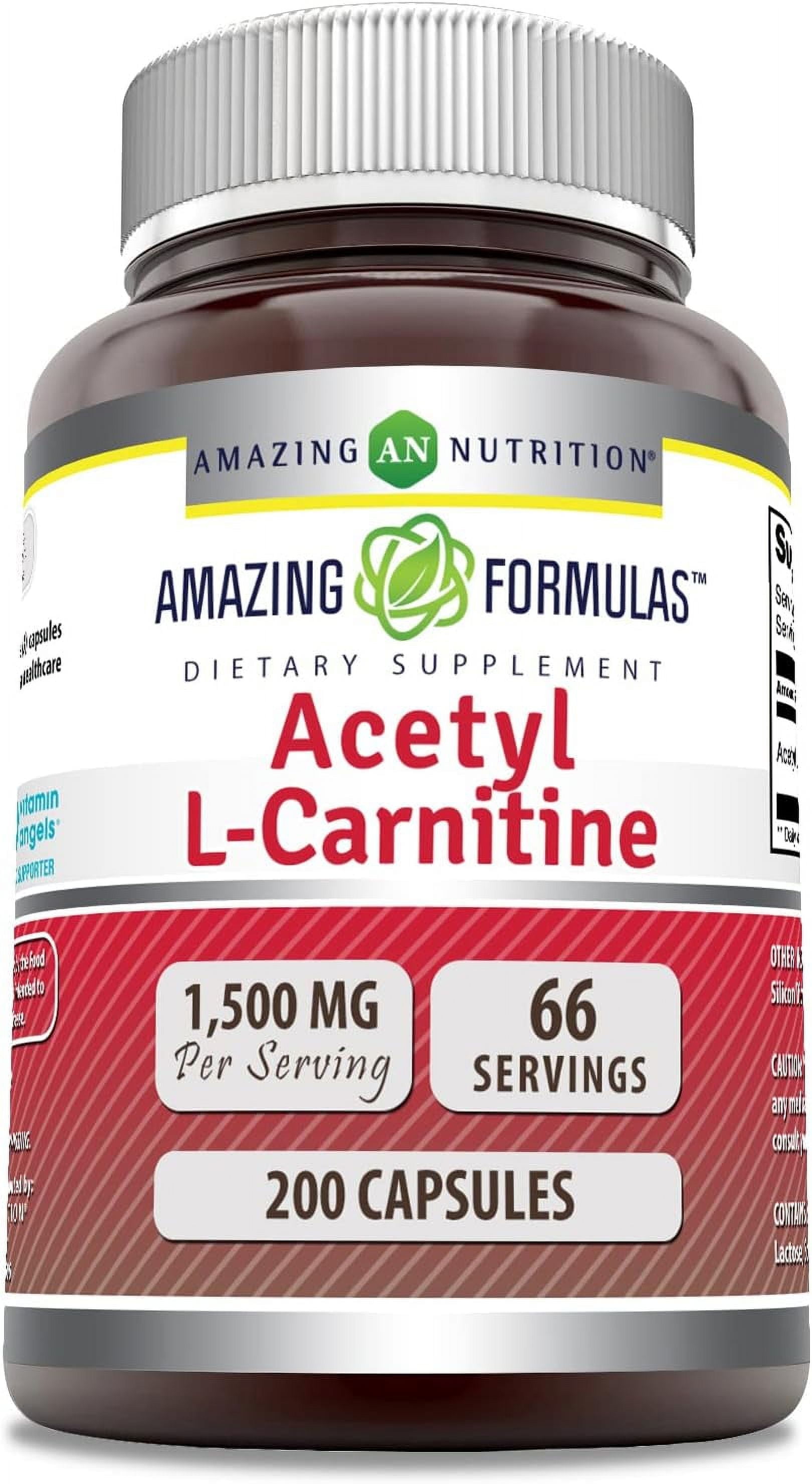Amazing Formulas Acetyl L-Carnitine (ALCAR) 1500mg, 200 Capsules, Non ...