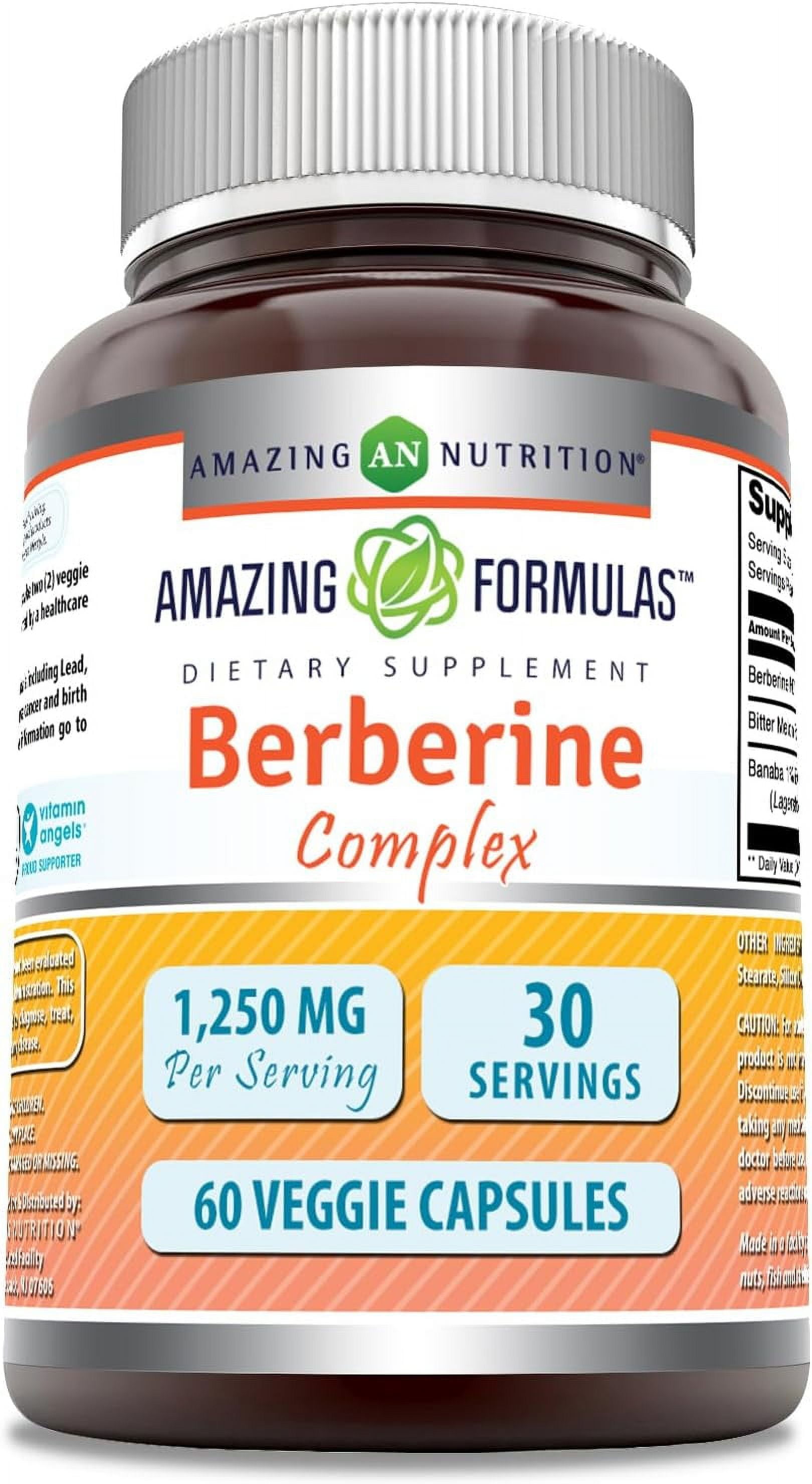 Amazing Formulas Berberine Complex 1250mg, 60 Non-GMO Veggie Capsules ...