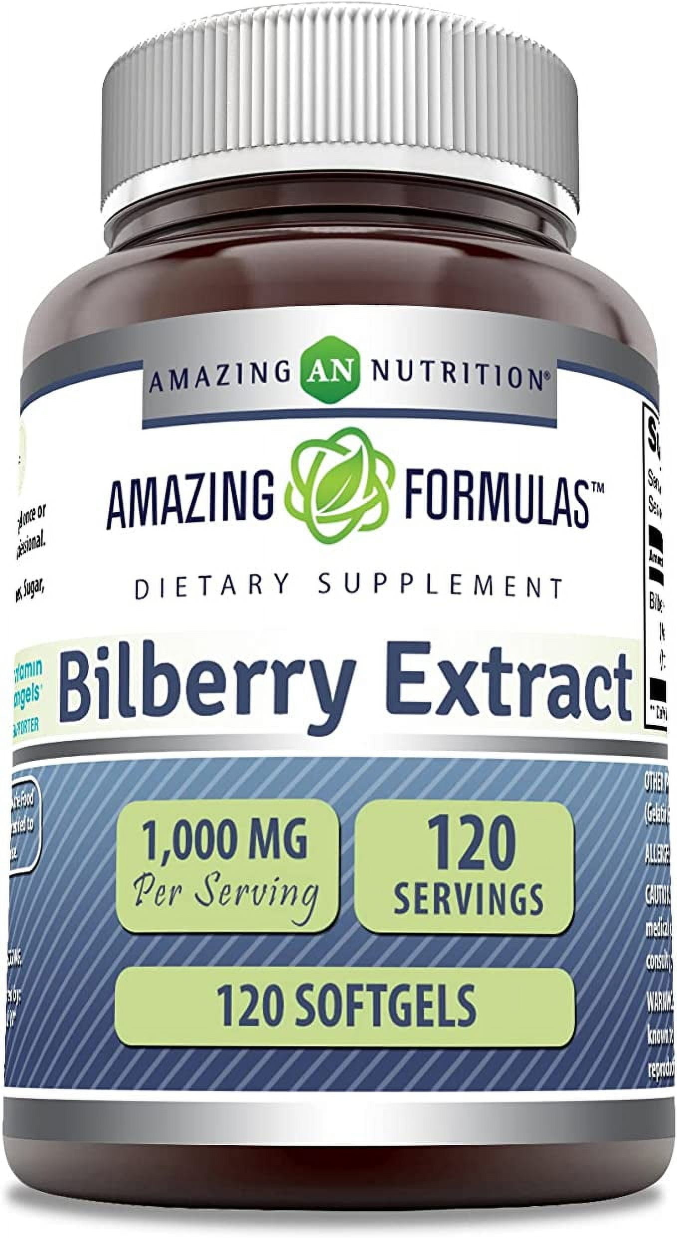 Amazing Formulas Bilberry Fruit Extract Capsules, 1000 Mg, 120 Pills ...