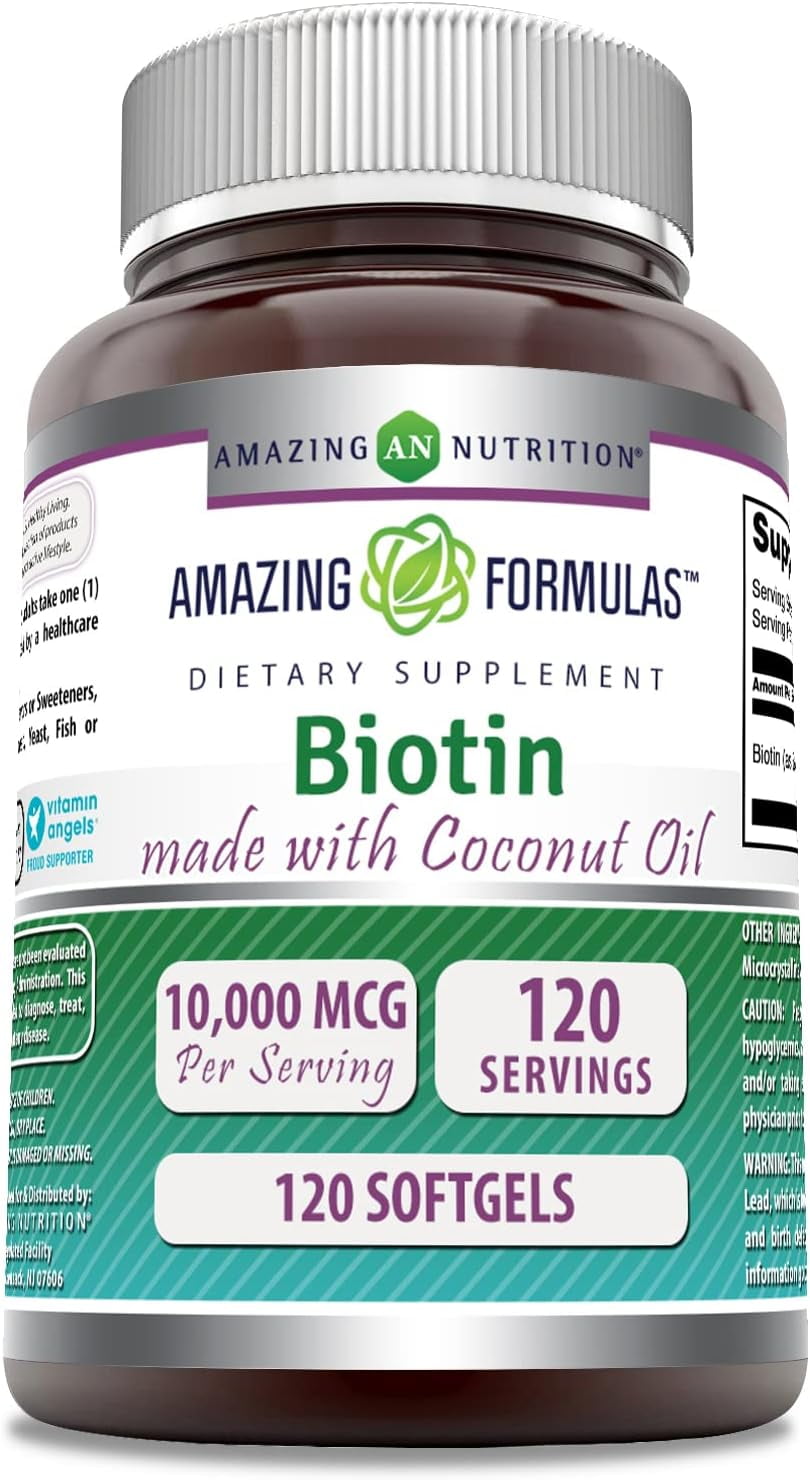 Amazing Nutrition Biotin 10000mcg with Extra Virgin Coconut Oil 120 ...