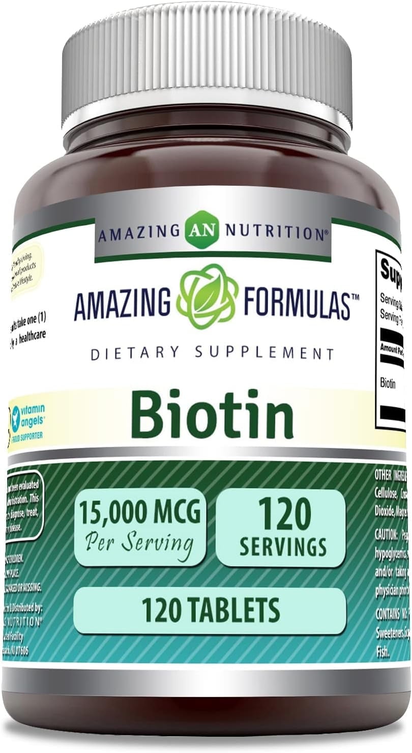 Amazing Formulas High Dose Biotin 15000 Mcg, 120 Tablets, Vitamin B7 ...