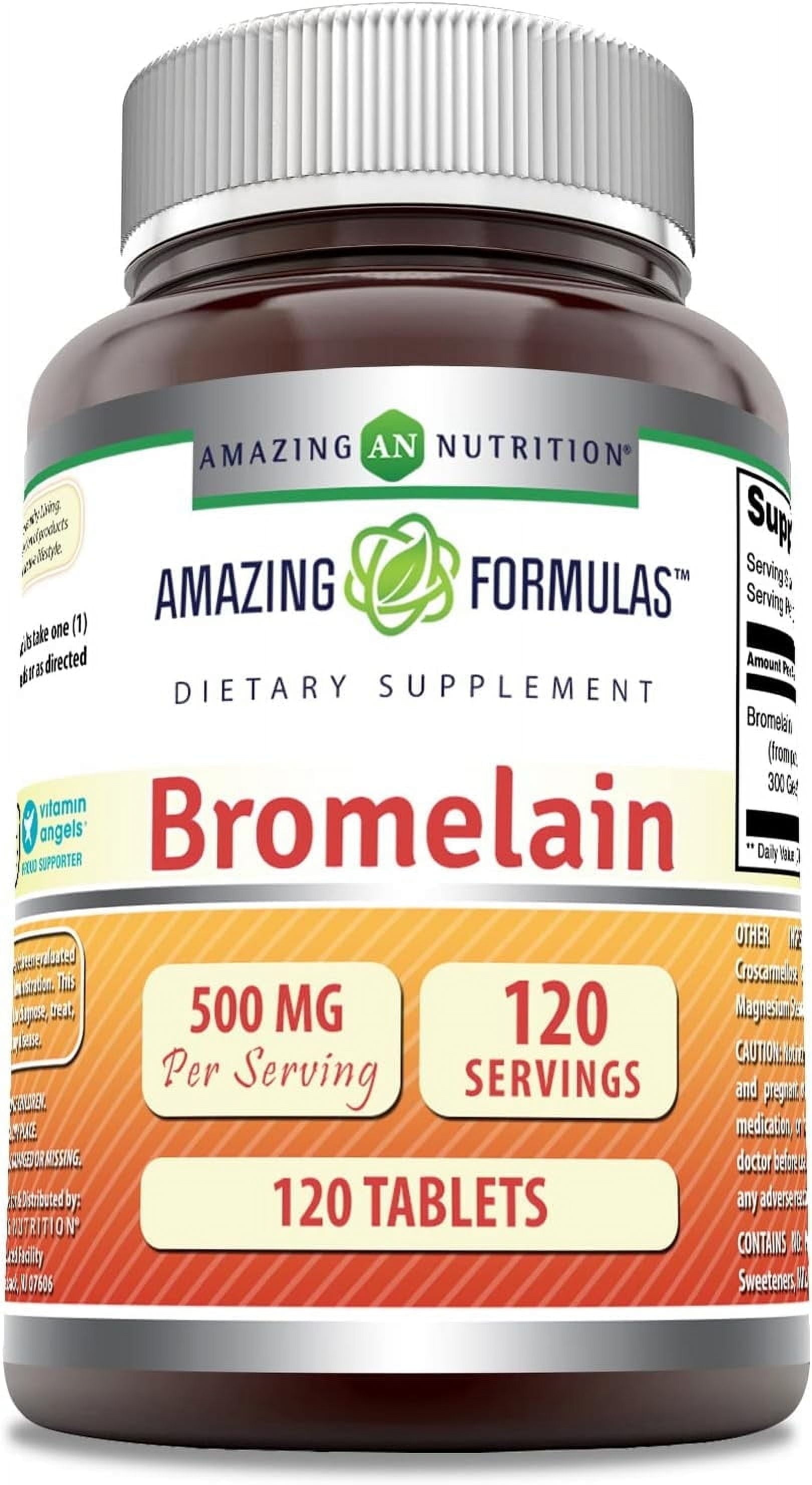 Amazing Formulas Bromelain 500mg, 120 Tablets, Non-GMO, Gluten Free ...