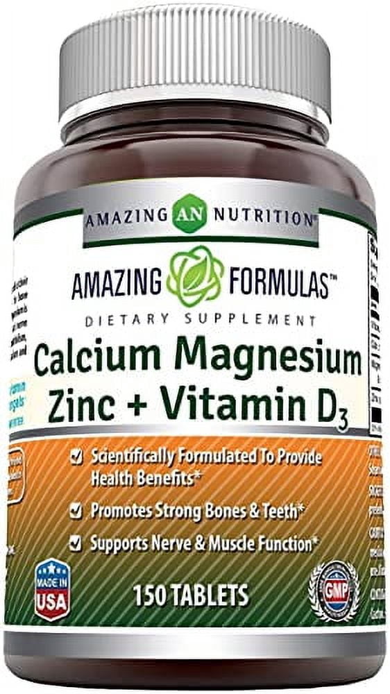 Amazing Formulas Calcium Magnesium Zinc D3 | 150 Tablets Supplement ...