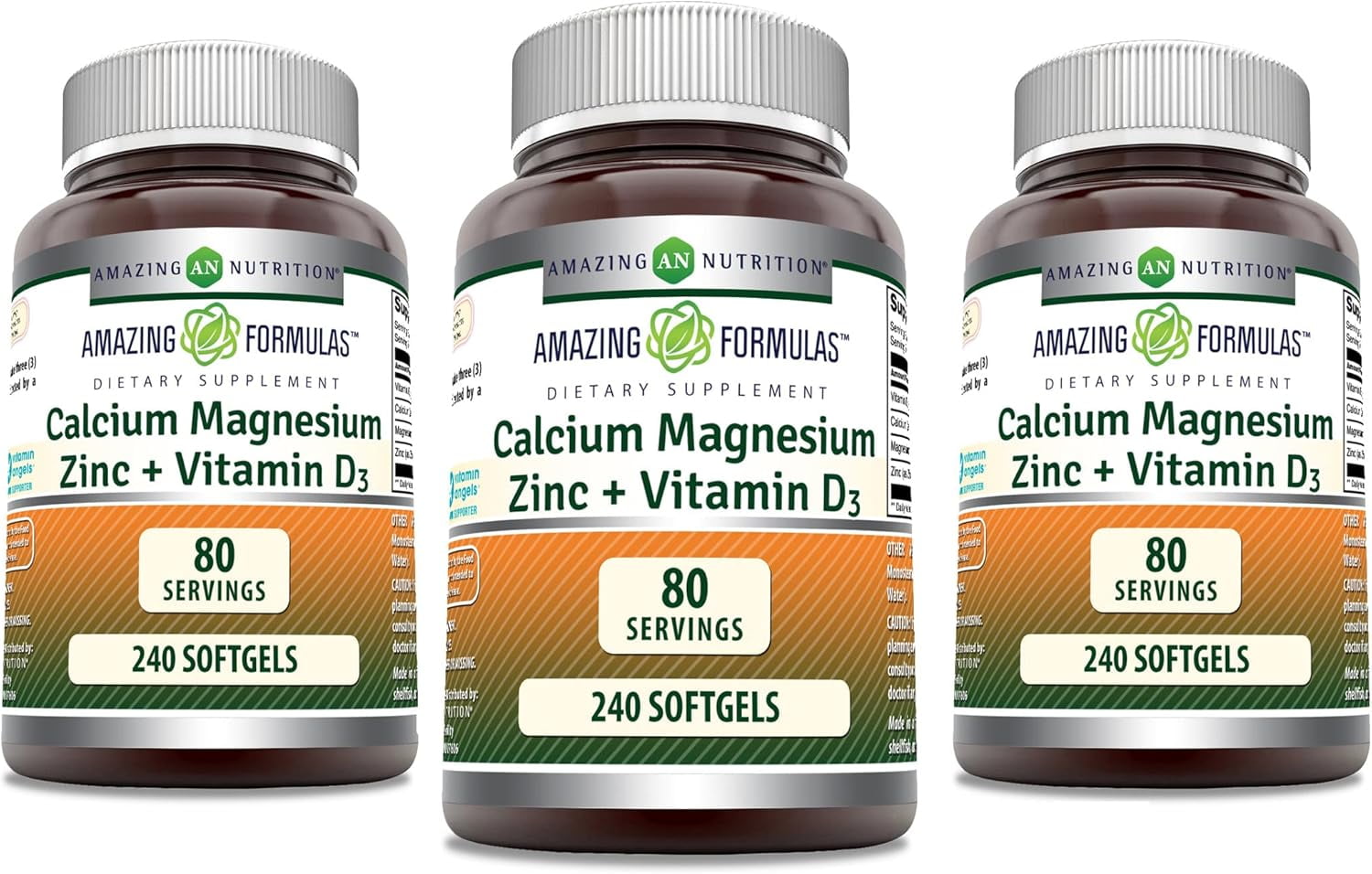 Amazing Formulas Calcium Magnesium Zinc D3 Supplement, 240 Softgels ...