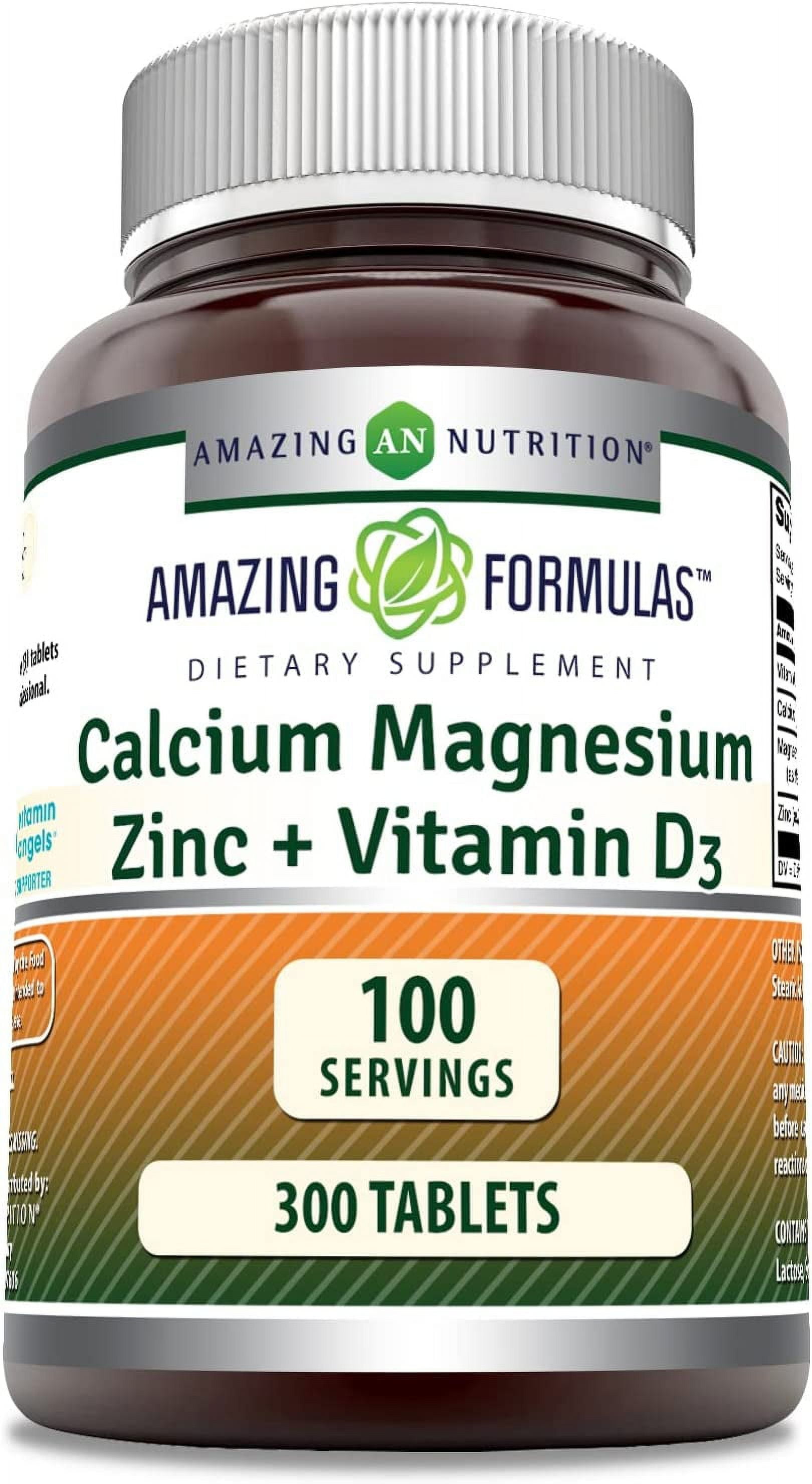 Amazing Formulas Calcium Magnesium Zinc D3 - 300 Tablets Per Bottle ...