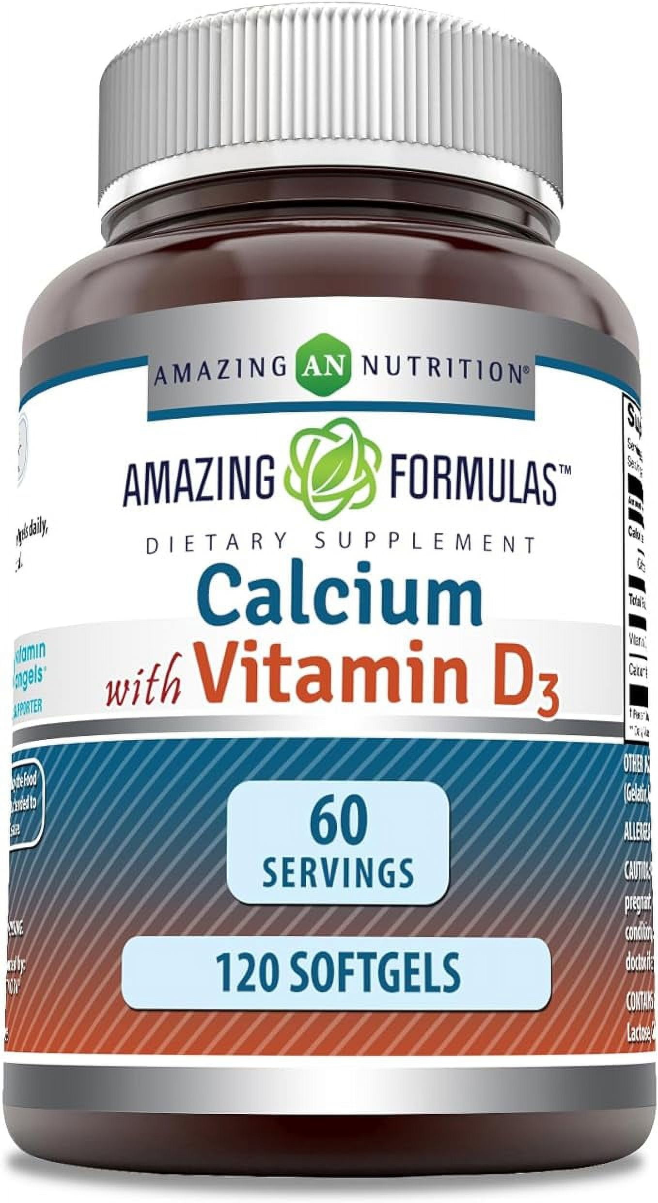 Amazing Formulas Calcium with Vitamin D3 120 Softgels Supplement | Non-GMO | Gluten-Free ...