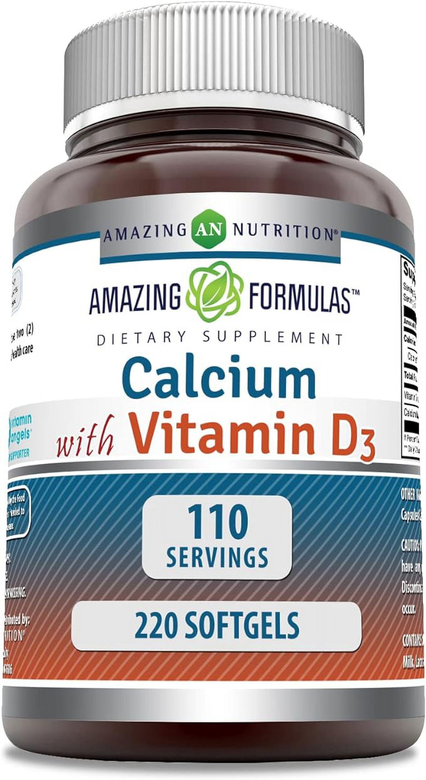 Amazing Formulas Calcium with Vitamin D3 220 Softgels Supplement | Non ...