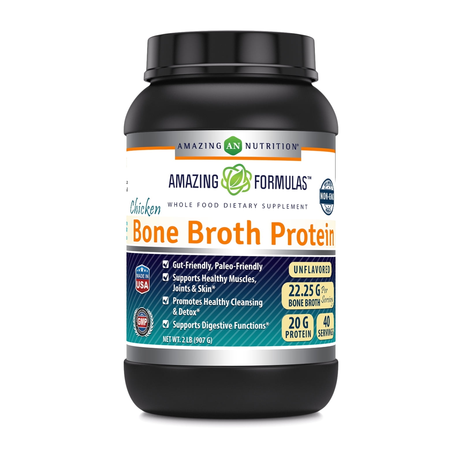 Amazing Formulas Chicken Bone Broth Protein Powder, 2lbs Supplement ...