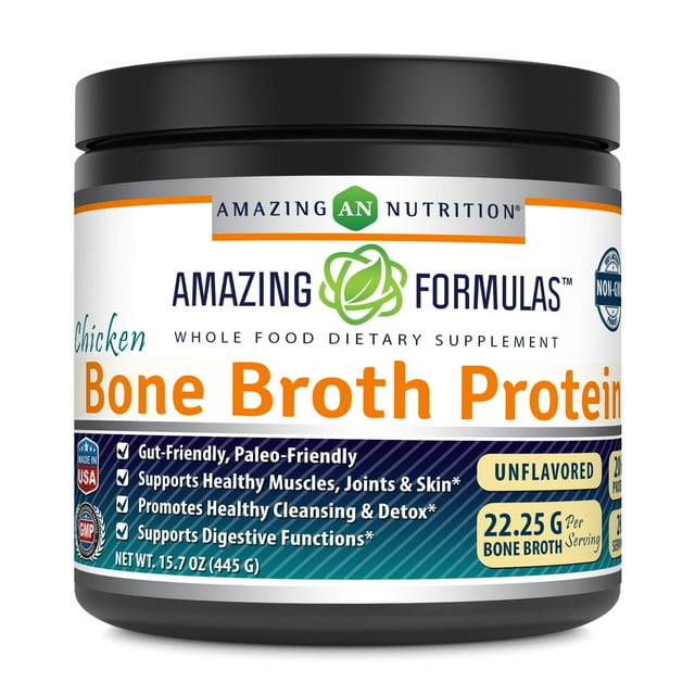 Amazing Formulas Chicken Bone Broth Protein Powder 15.7oz Supplement | Non-GMO | Gluten Free ...