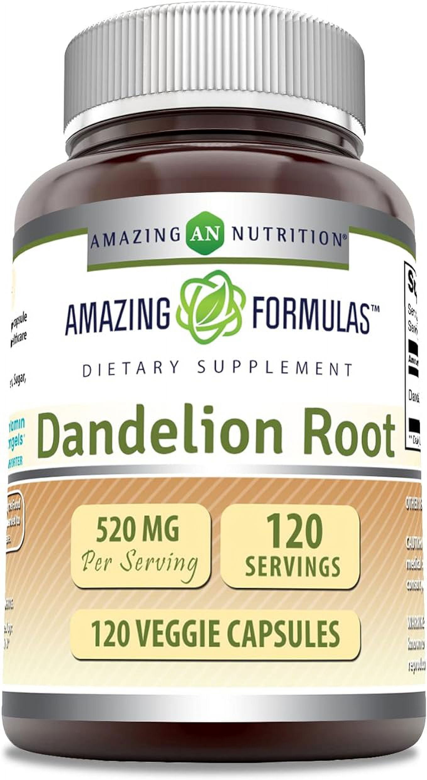 Amazing Nutrition Dandelion Root 520 Mg per Serving Veggie Capsules ...