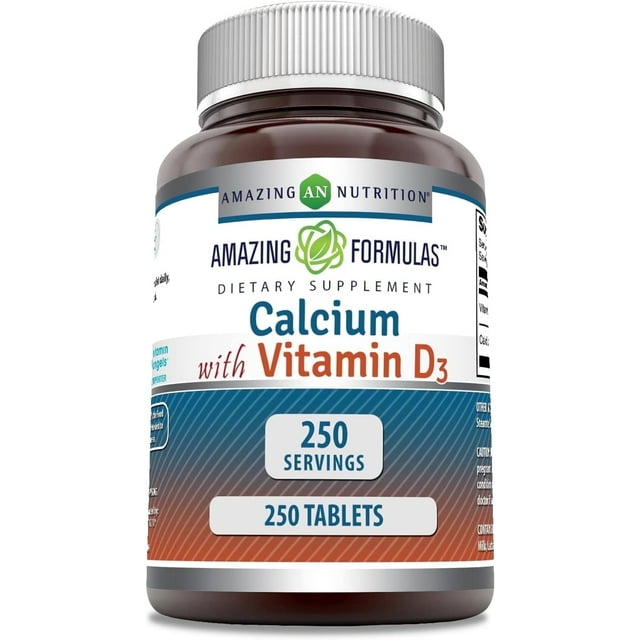 Amazing Formulas Calcium 600mg with Vitamin D3 400IU, 250 Tablets, Non ...