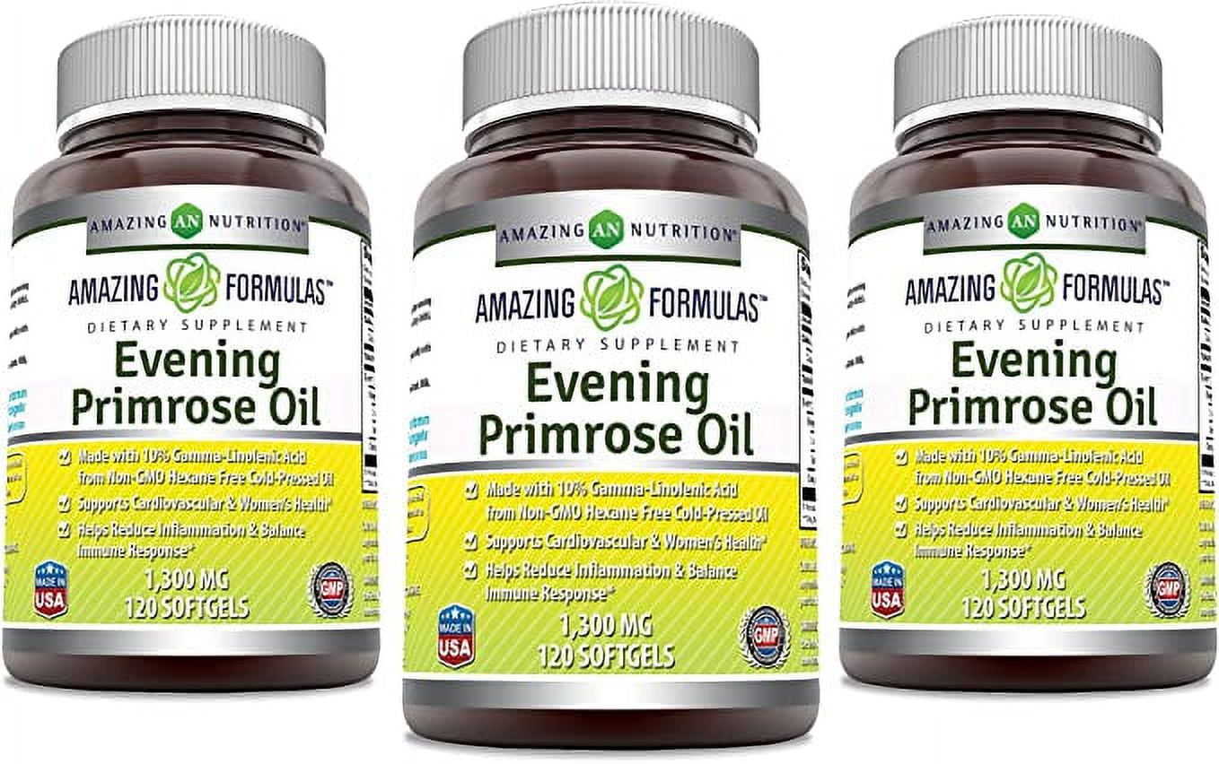 Amazing Formulas Evening Primrose Oil 1300mg, 10% GLA, 120 Softgels ...