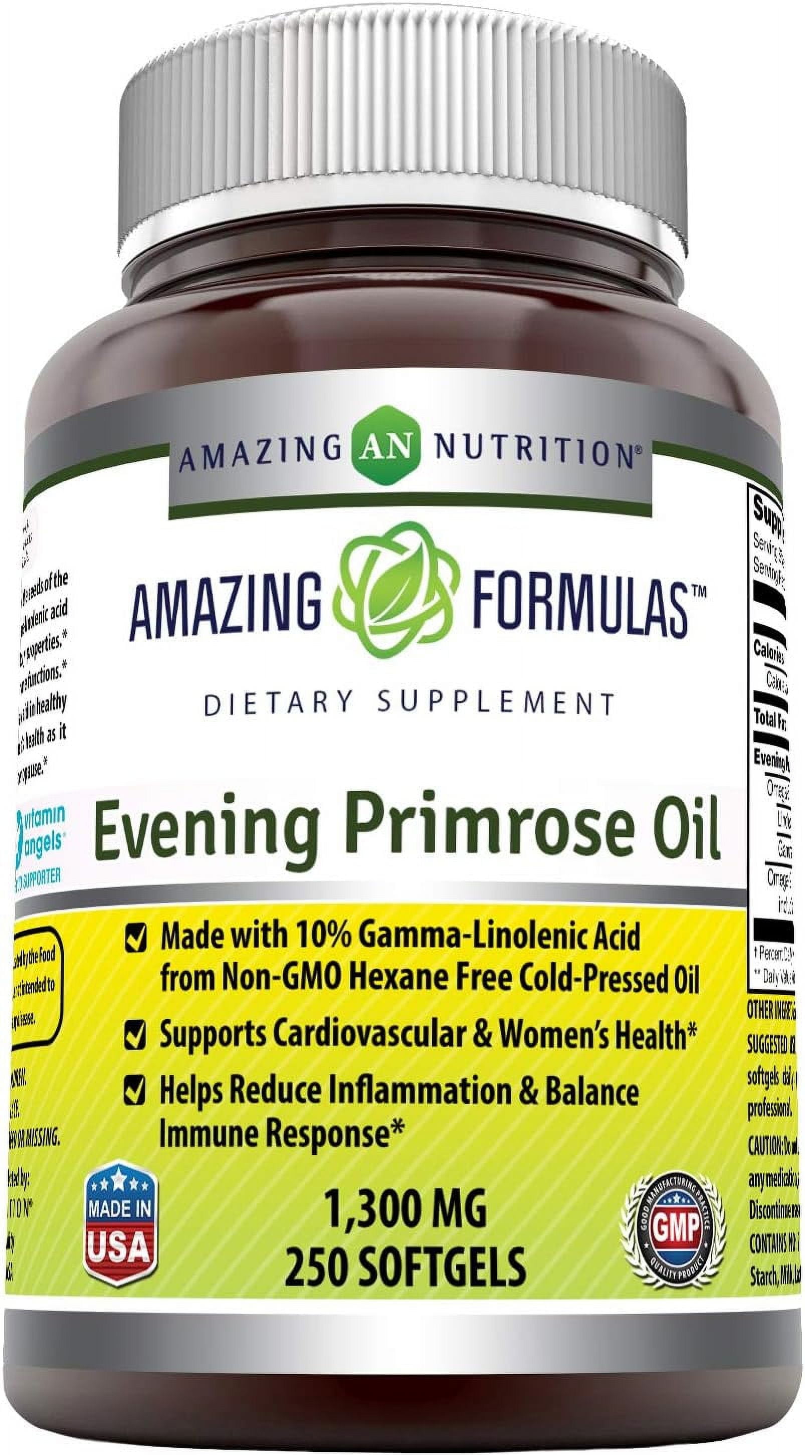 Amazing Formulas Evening Primrose Oil 1300mg, 10% GLA, 250 Softgels ...