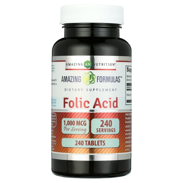 Amazing Formulas Folic Acid 1000 mcg (1 mg) 240 Tablets Supplement ...