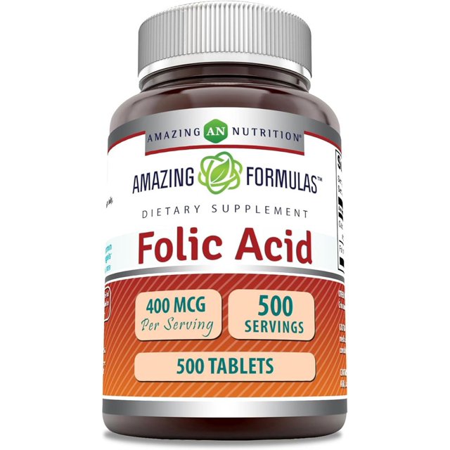 Amazing Formulas Folic Acid (Vitamin B9) 400 mcg, 500 Tablets | Non-GMO ...