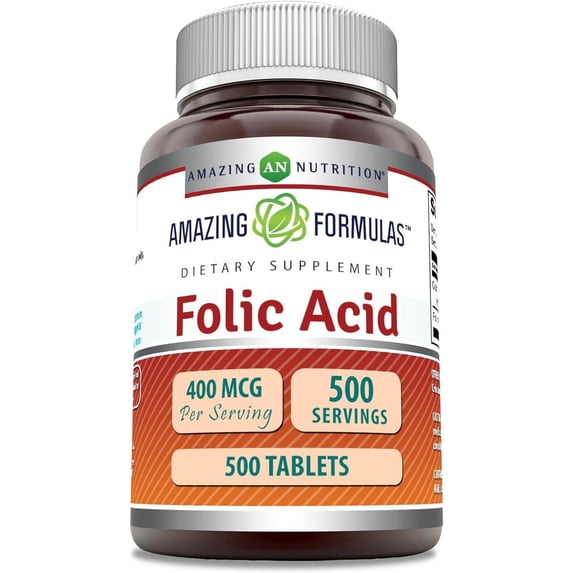 Amazing Formulas Folic Acid (Vitamin B9) 400 mcg 500 Tablets | Made in ...