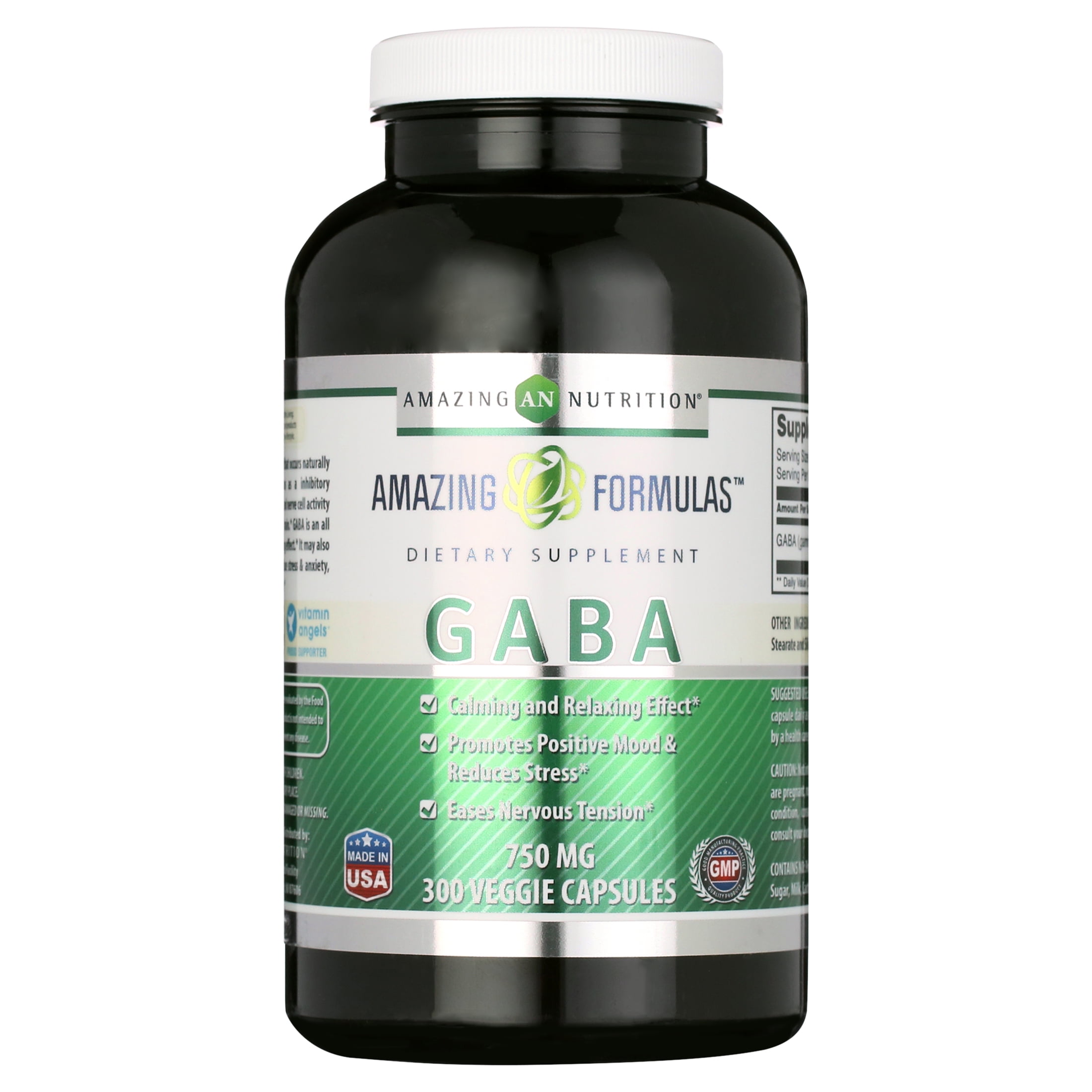 Amazing Nutrition GABA, 750 mg, 300 Veggie Capsules - Walmart.com