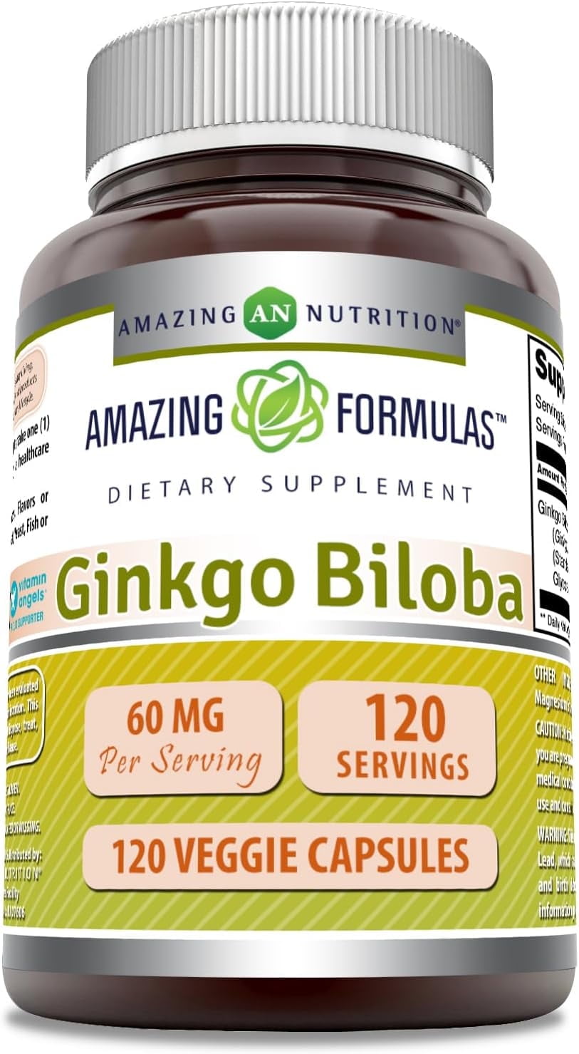 Amazing Nutrition Ginkgo Biloba 120mg, 120 Capsules, Standardized to 24 ...