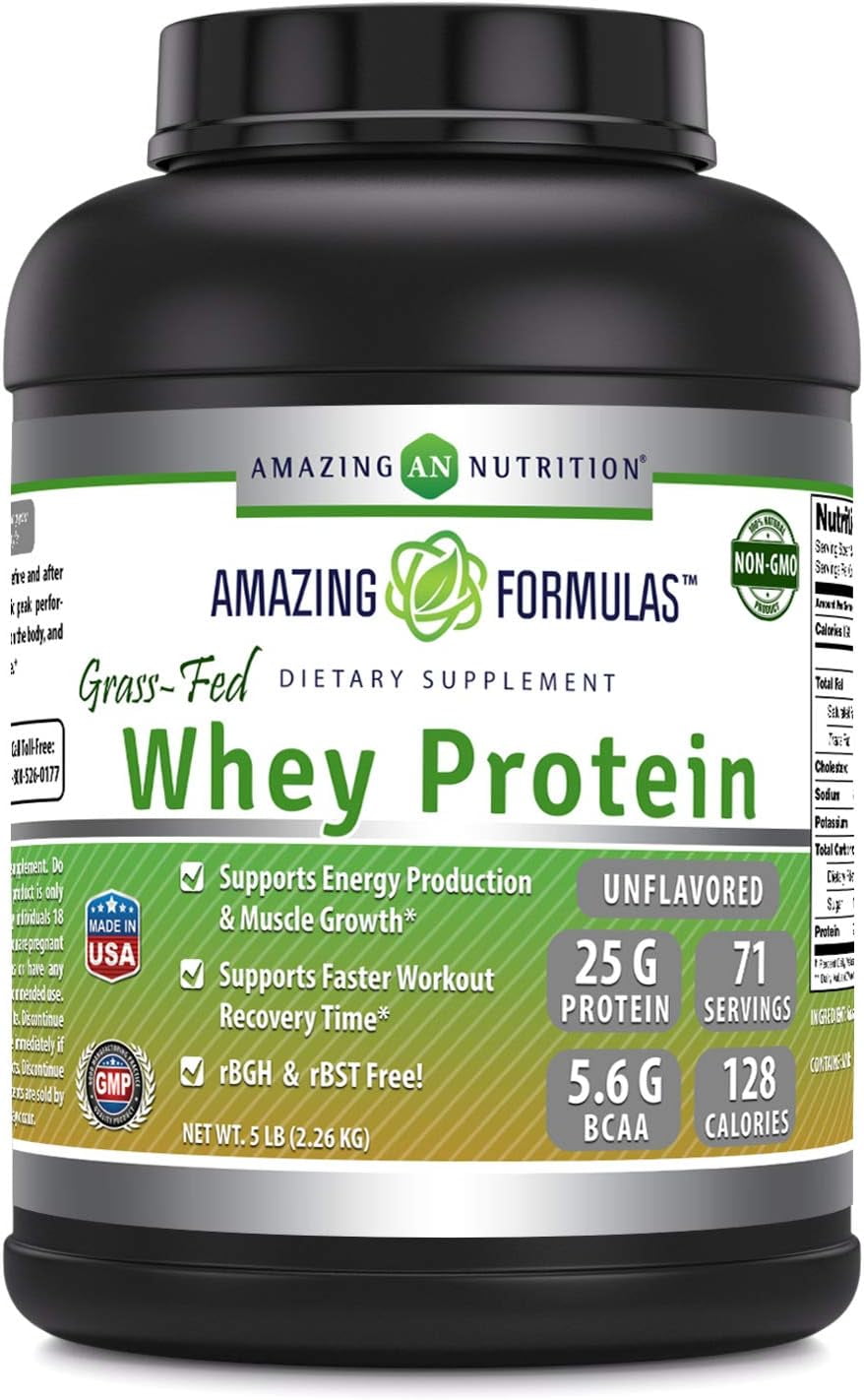Amazing Formulas Grass-Fed Whey Protein 5Lbs Supplement | Unflavored ...