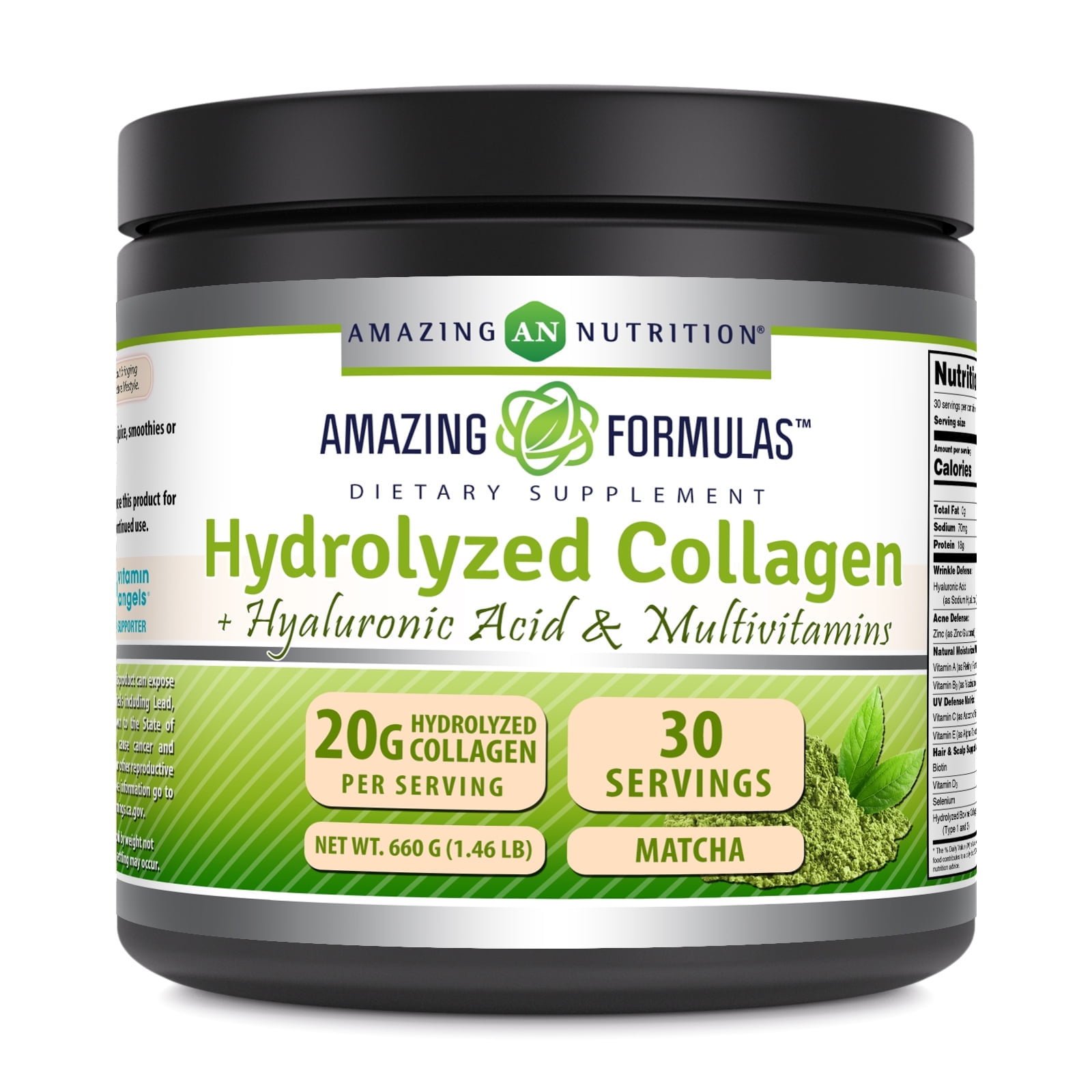 Amazing Formulas Hydrolyzed Bovine Collagen Matcha Flavor Type I & III Powder with Contains ...