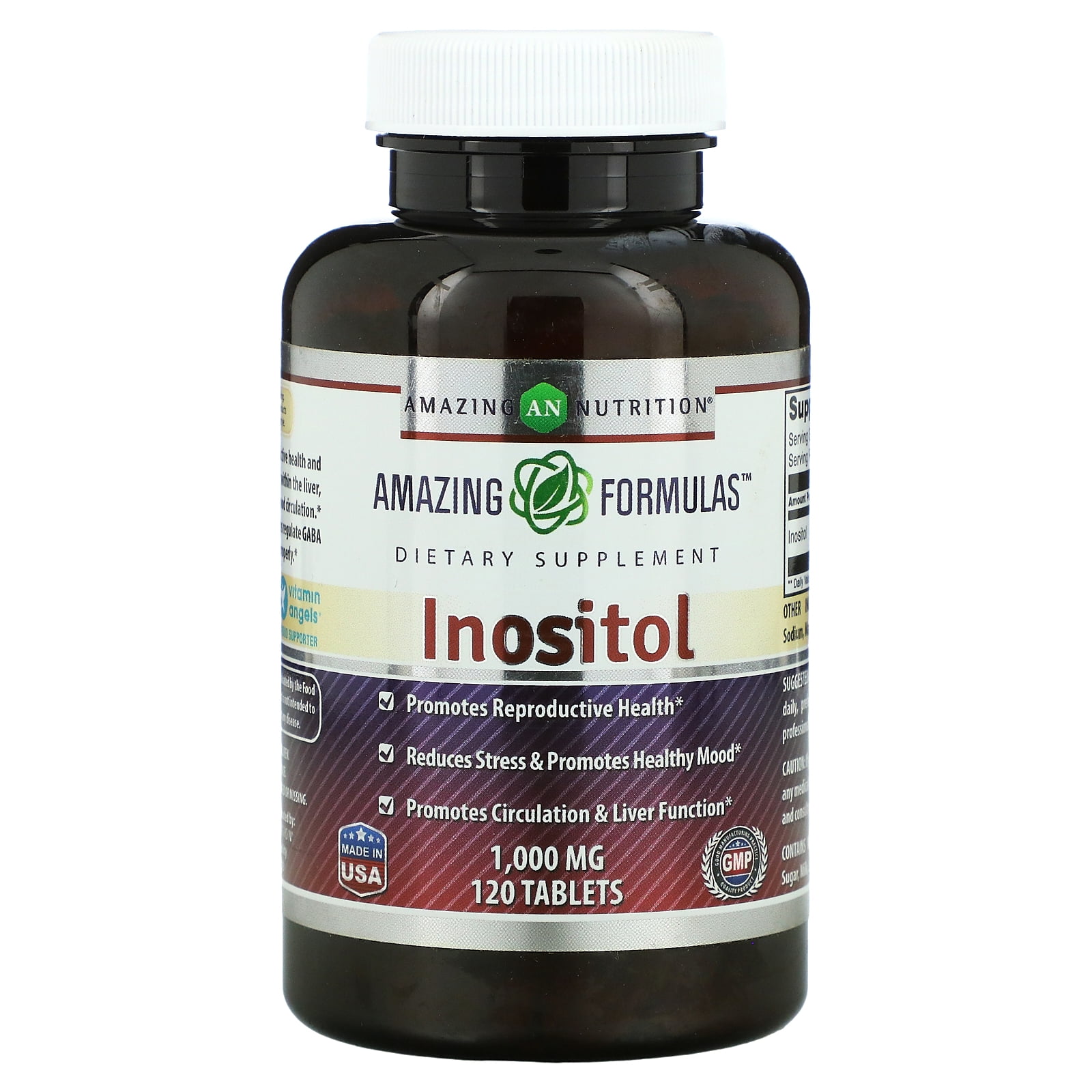 Amazing Formulas Inositol 1000mg 120 Tablets Supplement | Non GMO ...
