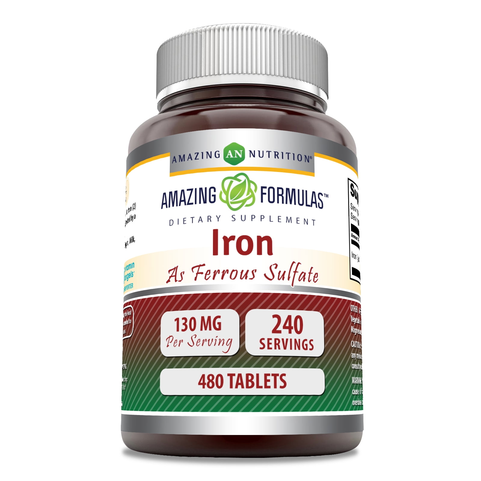 Amazing Formulas Iron as Ferrous Sulfate 130Mg Per Serving 480 Tablets ...
