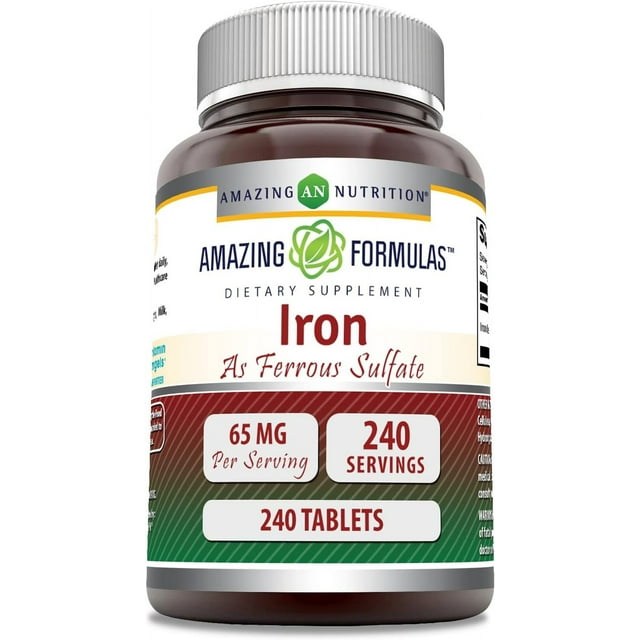 Amazing Formulas Iron Ferrous Sulfate 65 Mg, 240 Tablets, Non-GMO, Gluten Free, USA Made ...