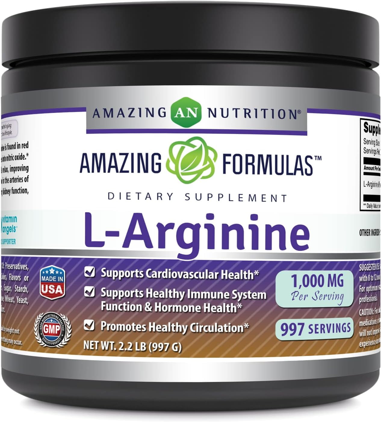 Amazing Formulas L-Arginine 1000mg Per Serving Powder 2.2Lbs Supplement ...