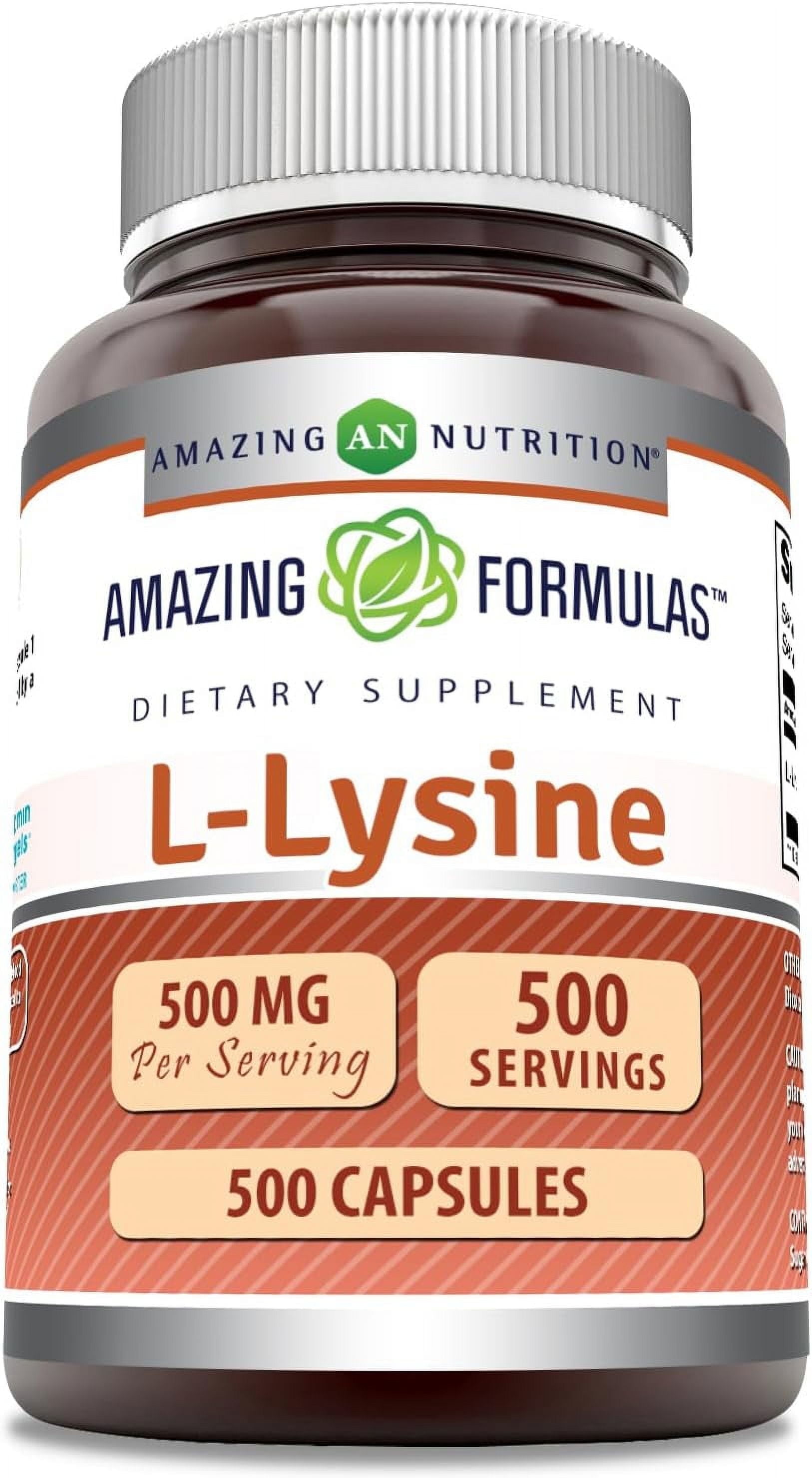 Amazing Nutrition L-Lysine 500 mg Capsules Amino Acid Supplement Made ...