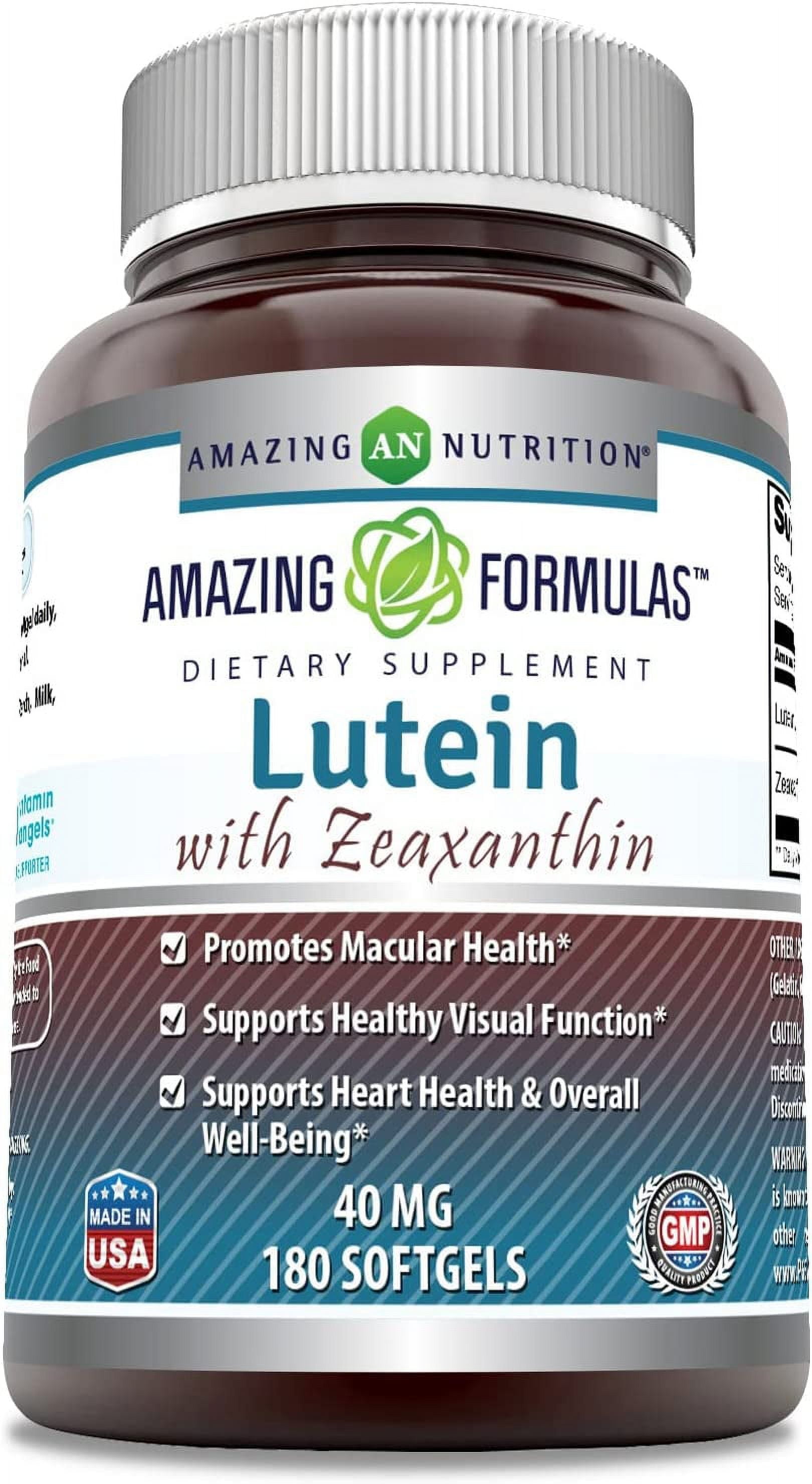 Amazing Formulas Lutein 40mg & Zeaxanthin 1600mcg - 180 Softgels - Eye ...