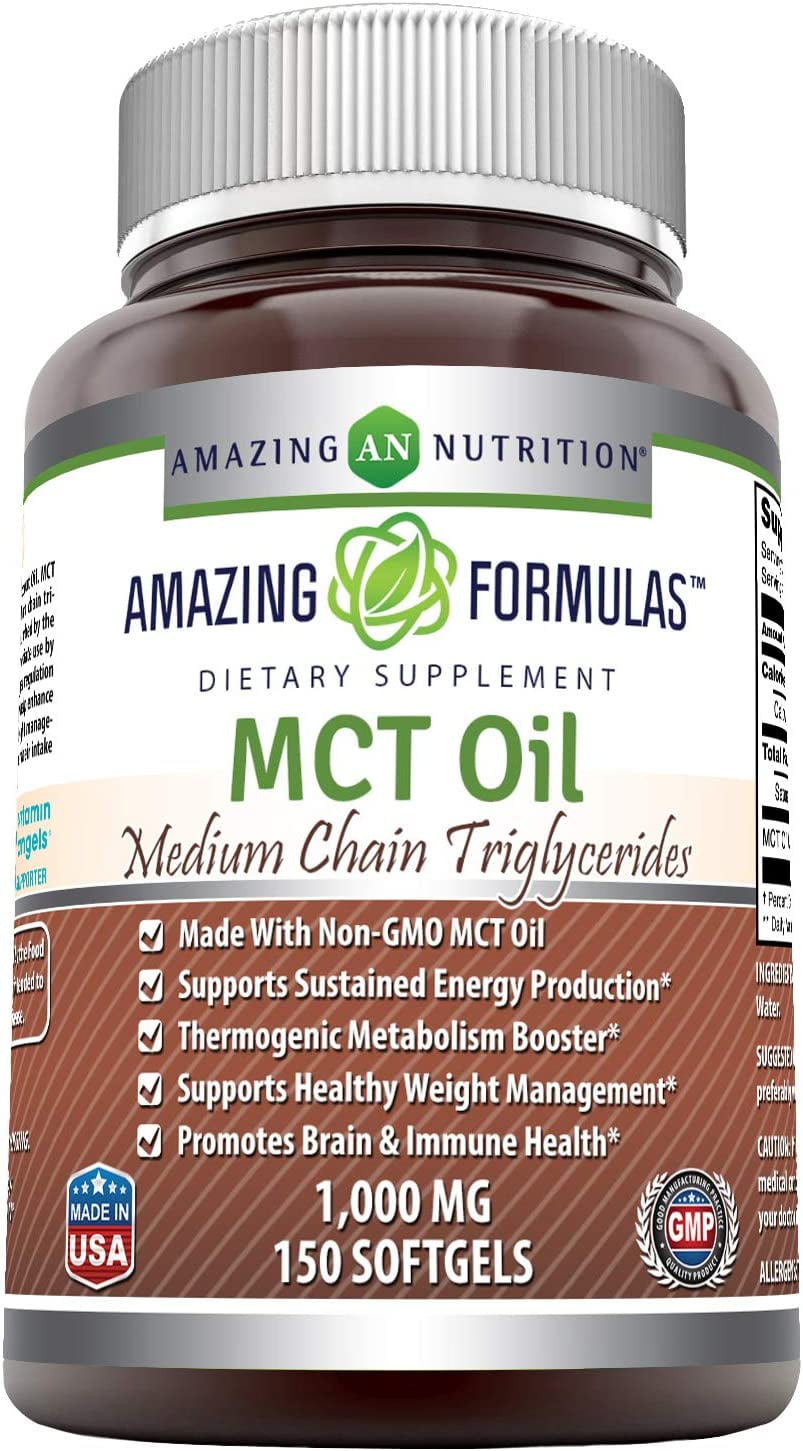 Amazing Formulas MCT Oil 1000 Mg Supplement, 150 Softgels - Supports ...