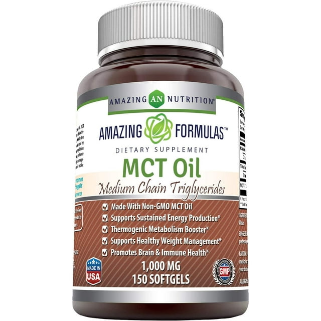 Amazing Formulas MCT Oil 1000 Mg, 150 Softgels (Non-GMO) - Supports ...