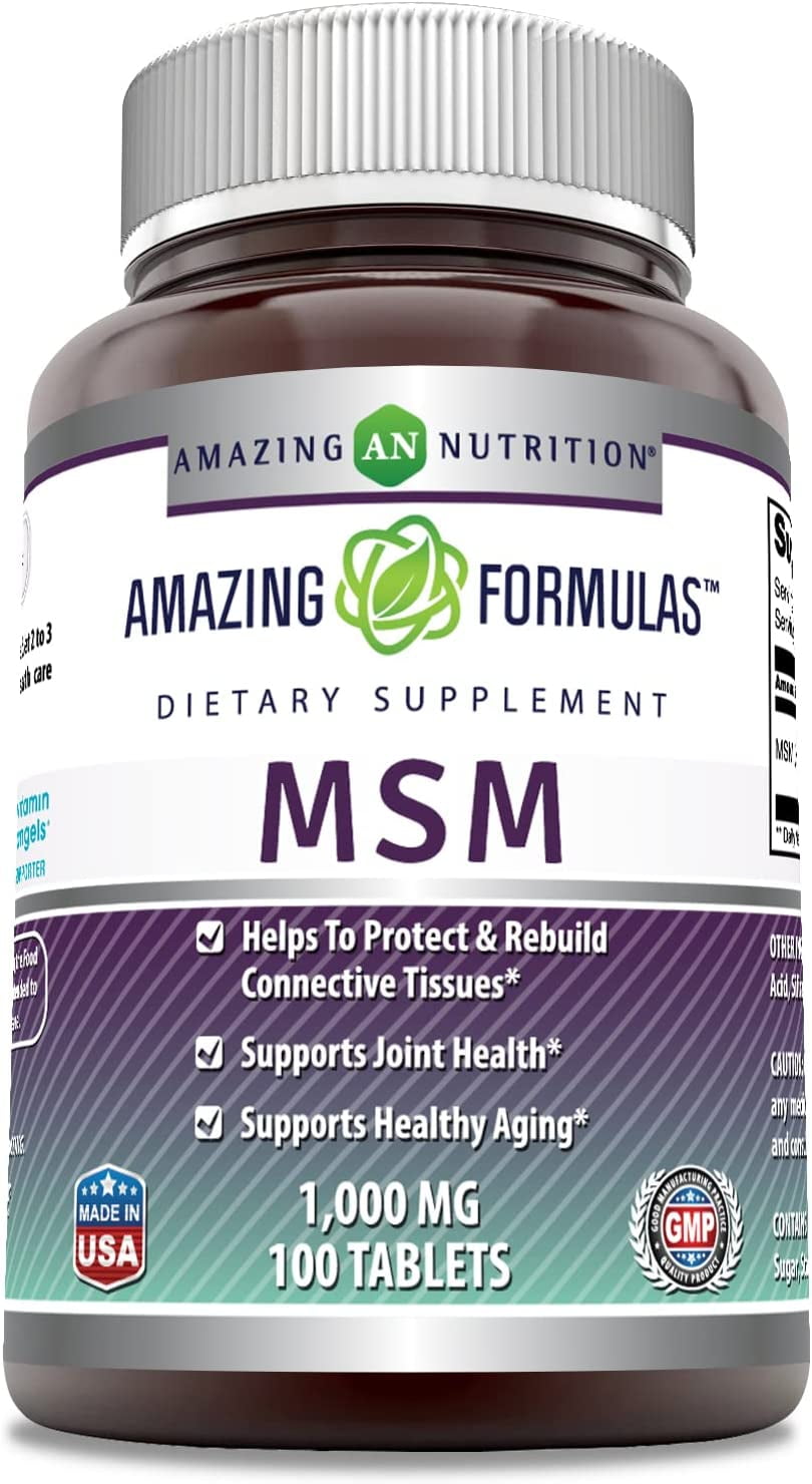 Amazing Formulas MSM (Methylsulfonylmethane) Dietary Supplement 1000mg, 100 Tablets (Non-GMO ...
