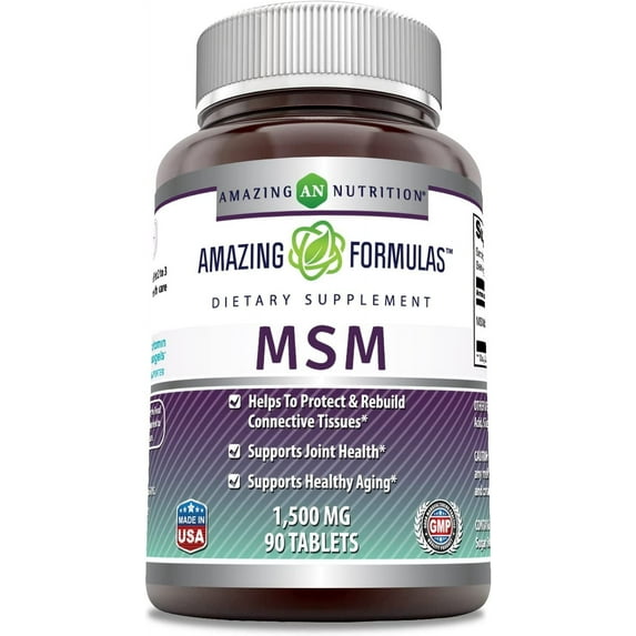 Amazing Formulas MSM Supplement, 1500mg, 90 Tablets - Non-GMO, Gluten Free, Supports Joint ...