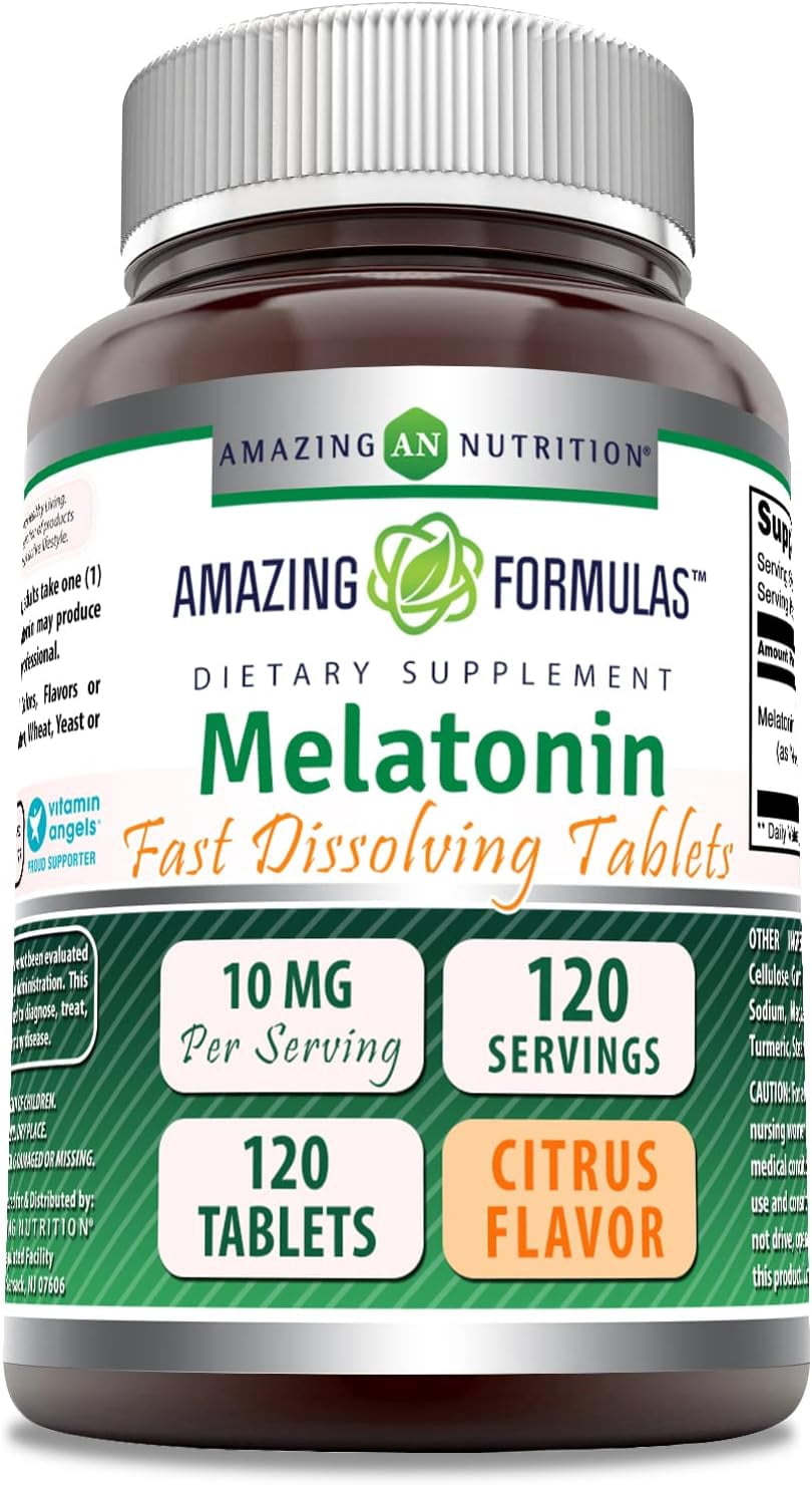 Amazing Formulas Melatonin 10mg, Fast Dissolve 120 Tabs, Citrus, Non ...