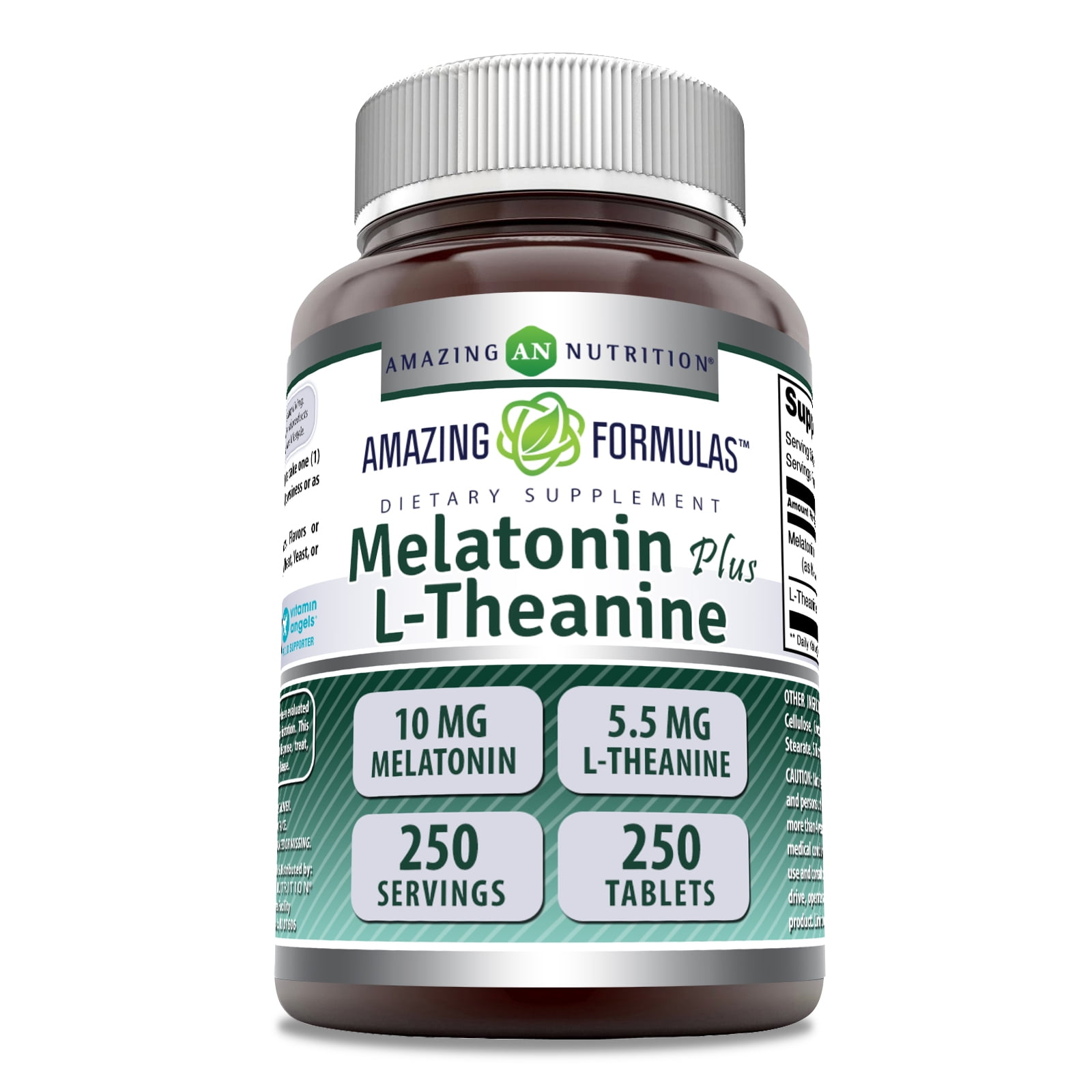 Amazing Formulas Melatonin 10 Mg Plus L-Theanine 5.5 Mg Per Serving 250 ...
