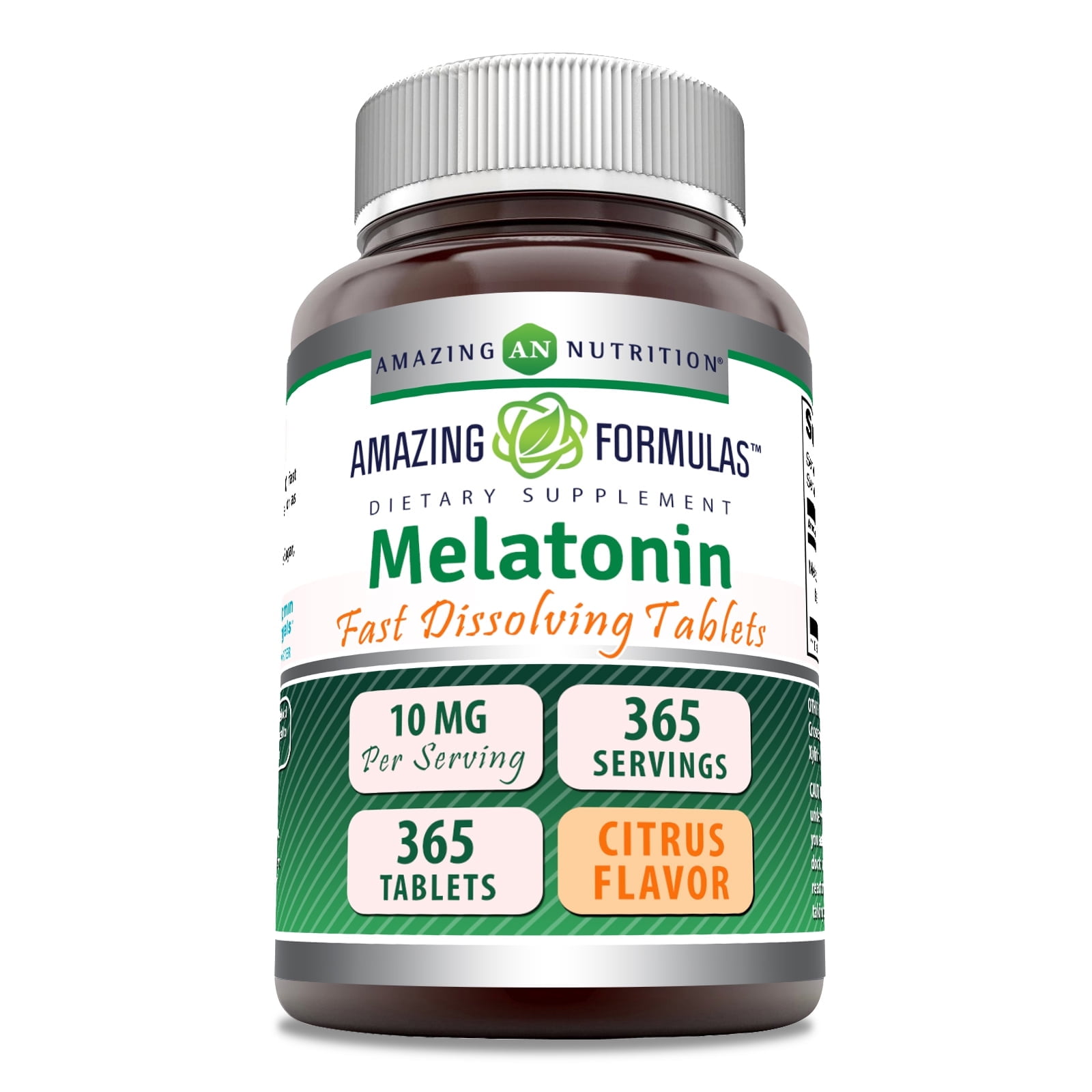 Amazing Formulas Melatonin 10 mg per Serving Fast Dissolving Tablets, Citrus Flavor, Made in USA ...
