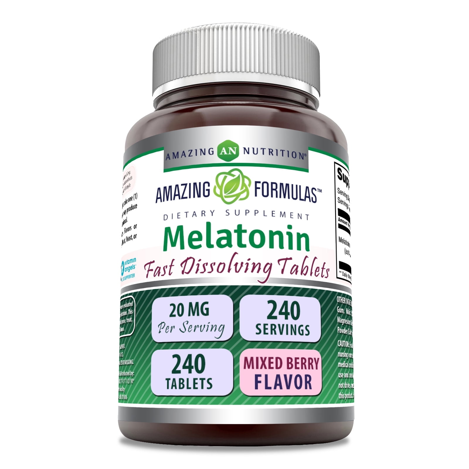 Amazing Formulas Melatonin 20 mg Fast Dissolving Tablets, Mixed Berry ...