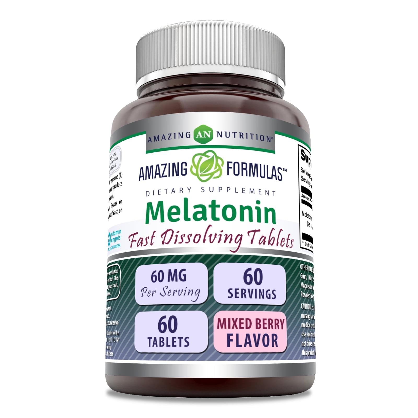 Amazing Formulas Melatonin 60 mg, Fast Dissolving Tablets, Mixed Berry ...