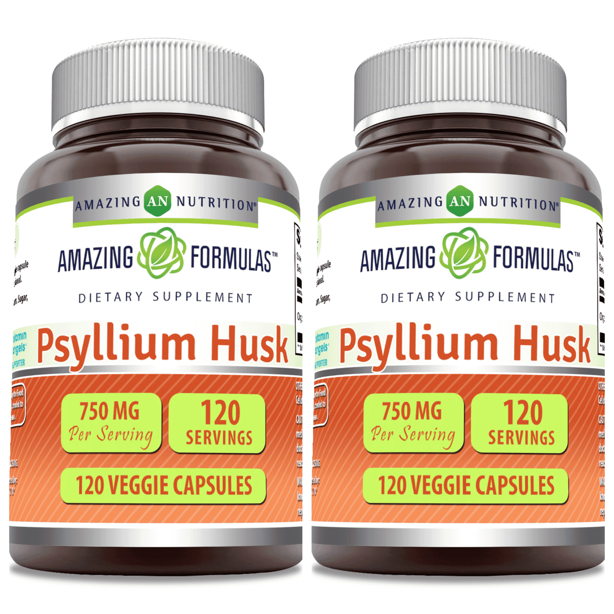 Amazing Nutrition Psyllium Husk 750mg, 120 Veggie Capsules, Pack of 2 ...
