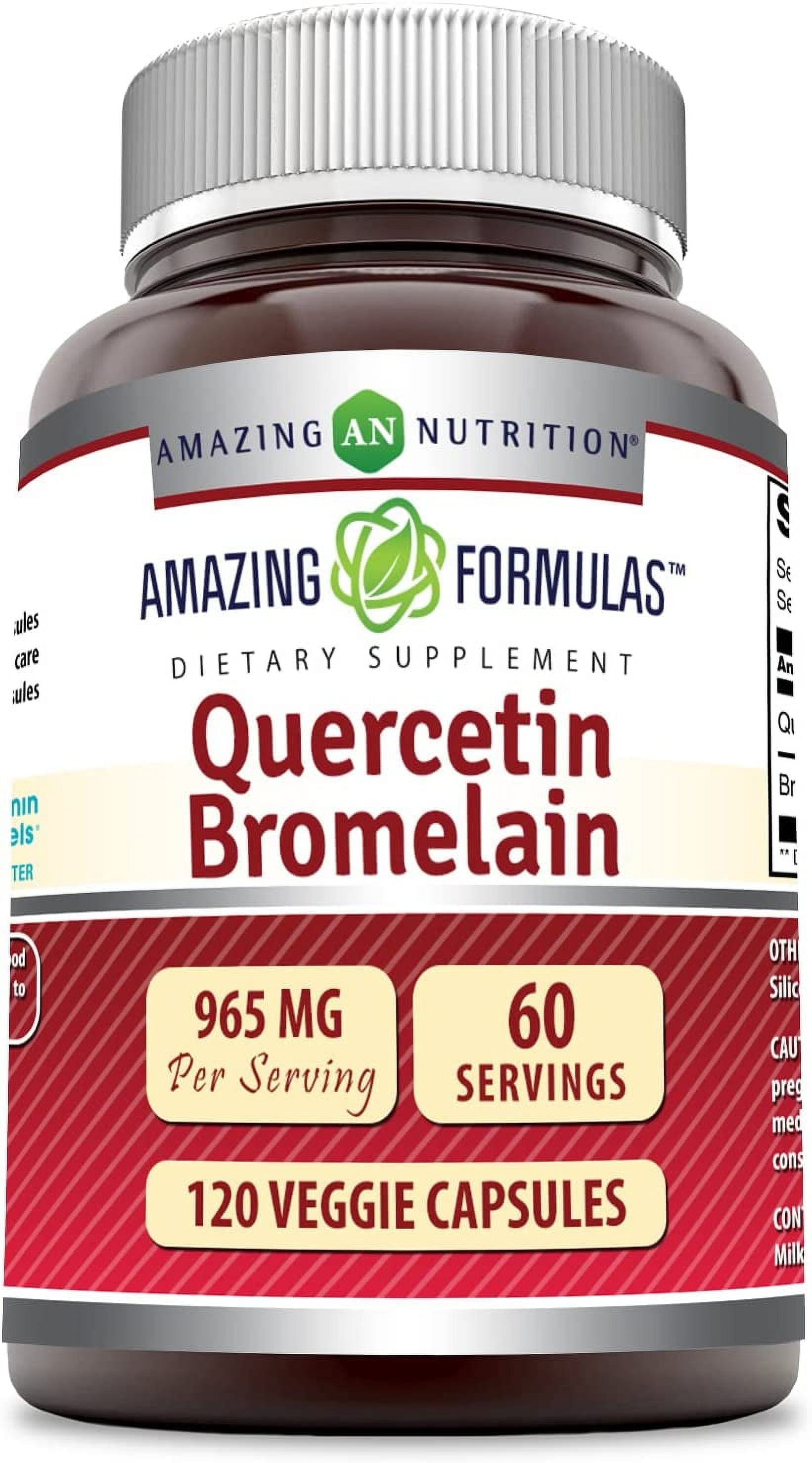 Amazing Formulas Quercetin 800mg & Bromelain 165mg, 120 Veggie Capsules ...