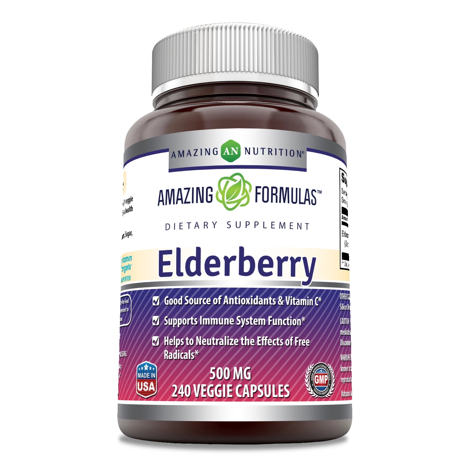 Amazing Formulas Sambucus Elderberry Supplement, 240 Veggie Capsules ...