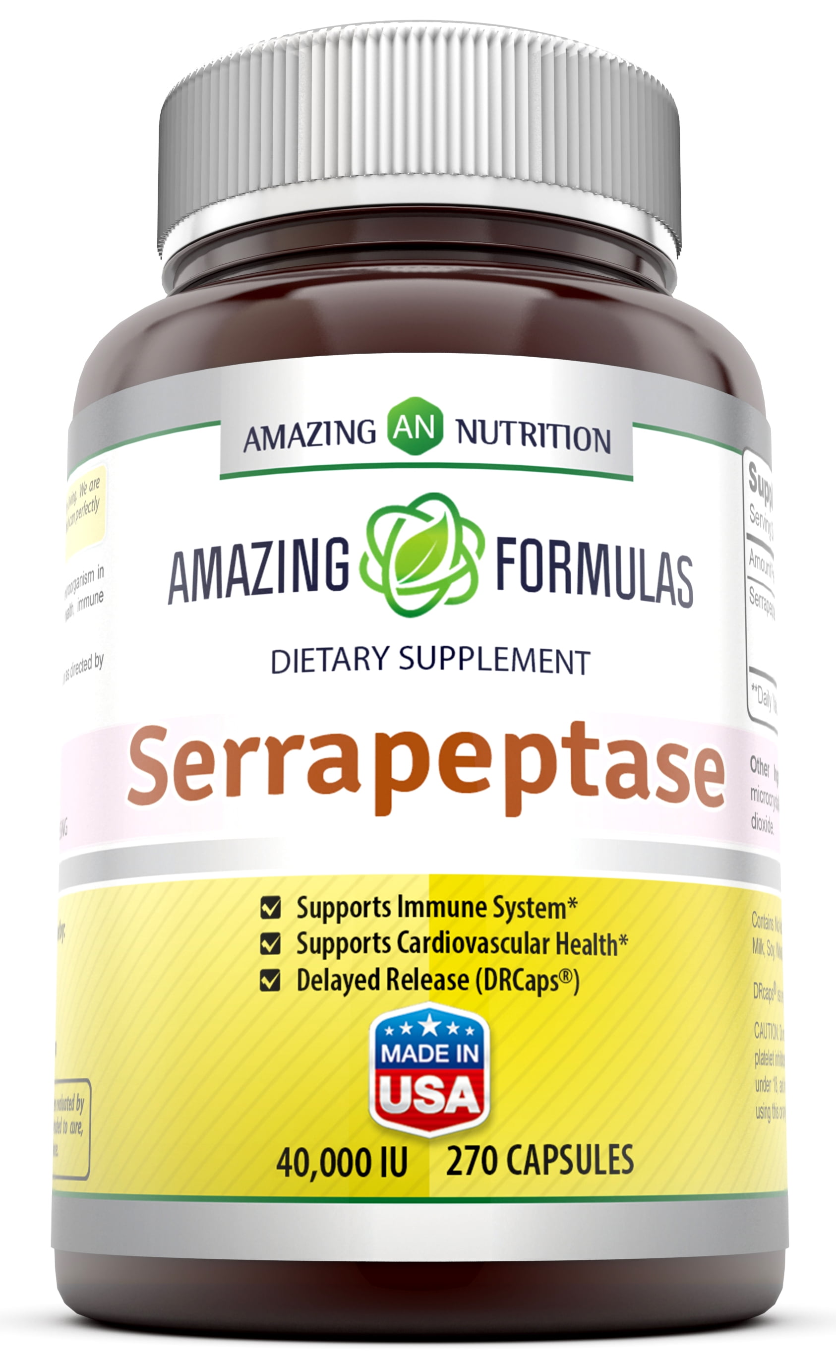 Amazing Formulas Serrapeptase 40000 IU 270 Capsules - Walmart.com