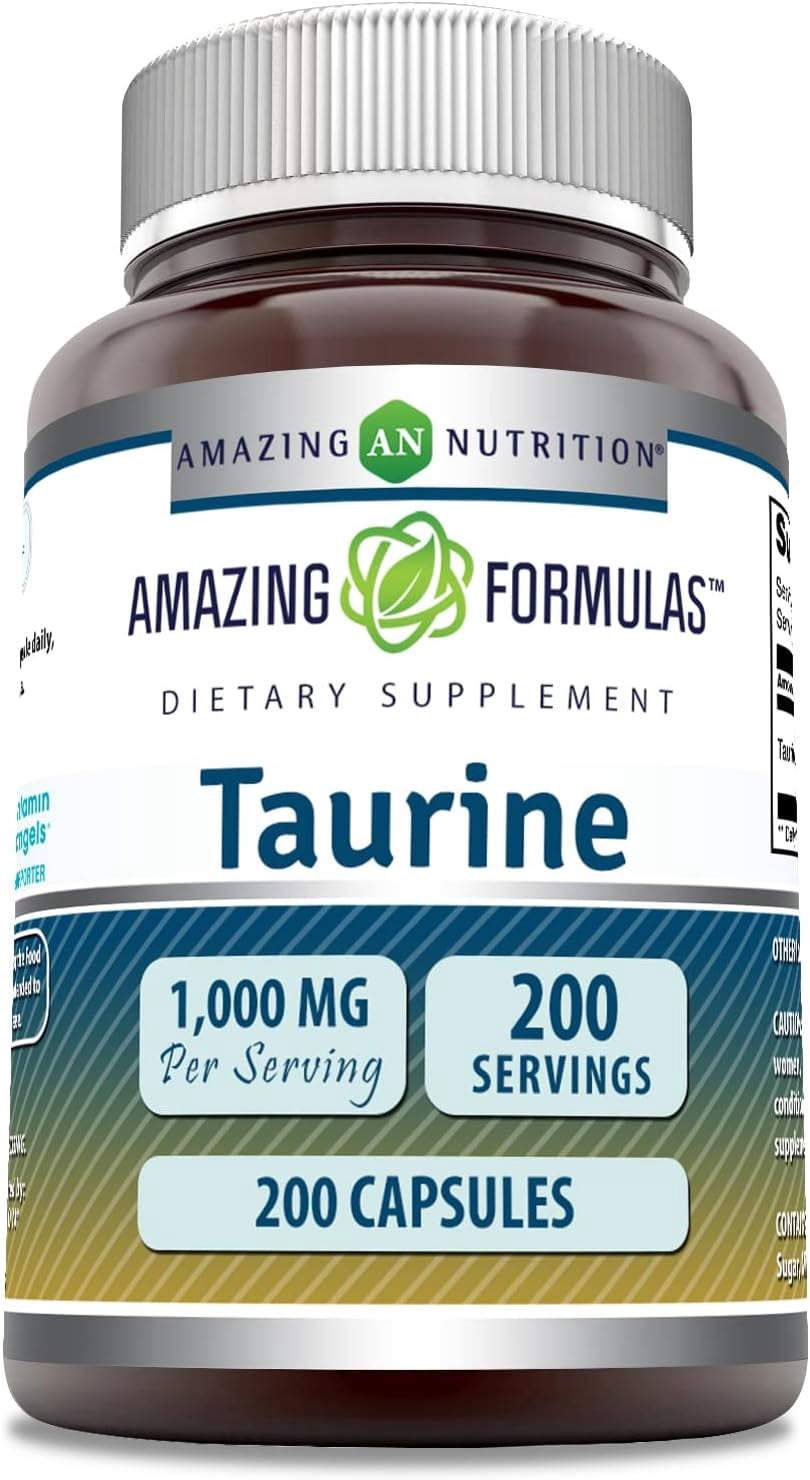 Amazing Formulas Taurine 1000mg Capsules - Made in USA, 200 Count ...
