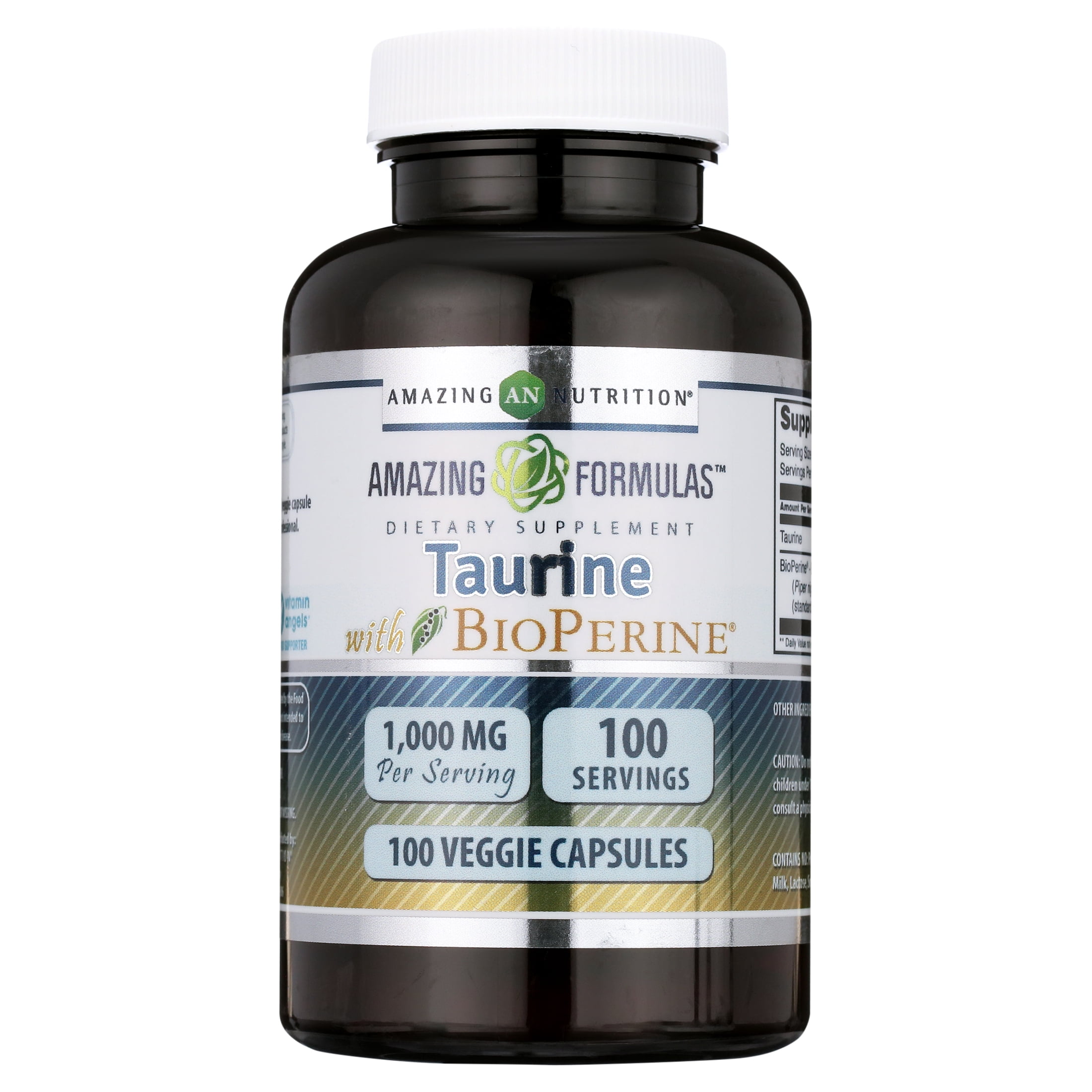 Amazing Formulas Taurine with Bioperine 1000 mg Per Serving 100 Veggie ...